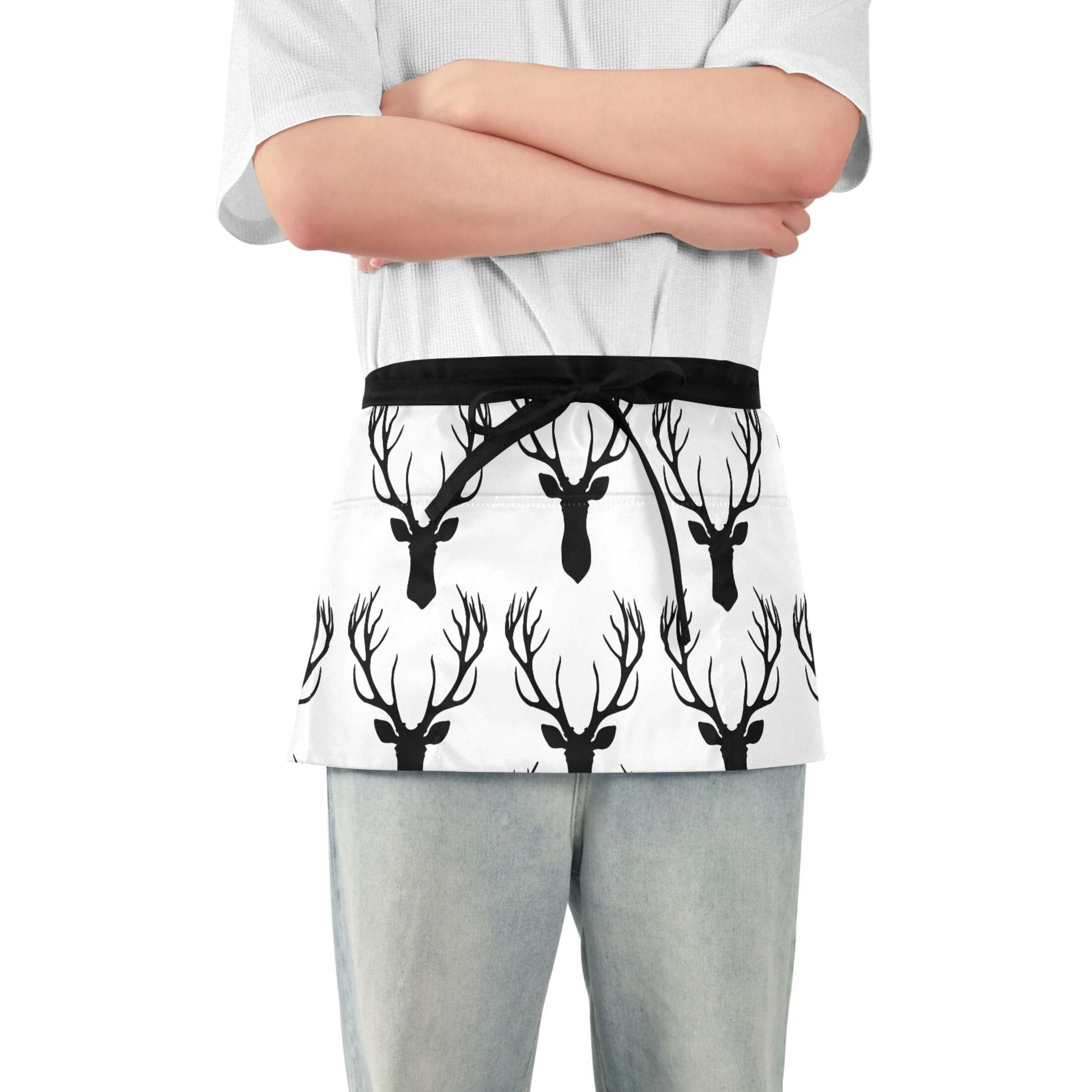 Deer Antlers Silhouette Server Apron with 3 Pockets Waterproof Waitress ...