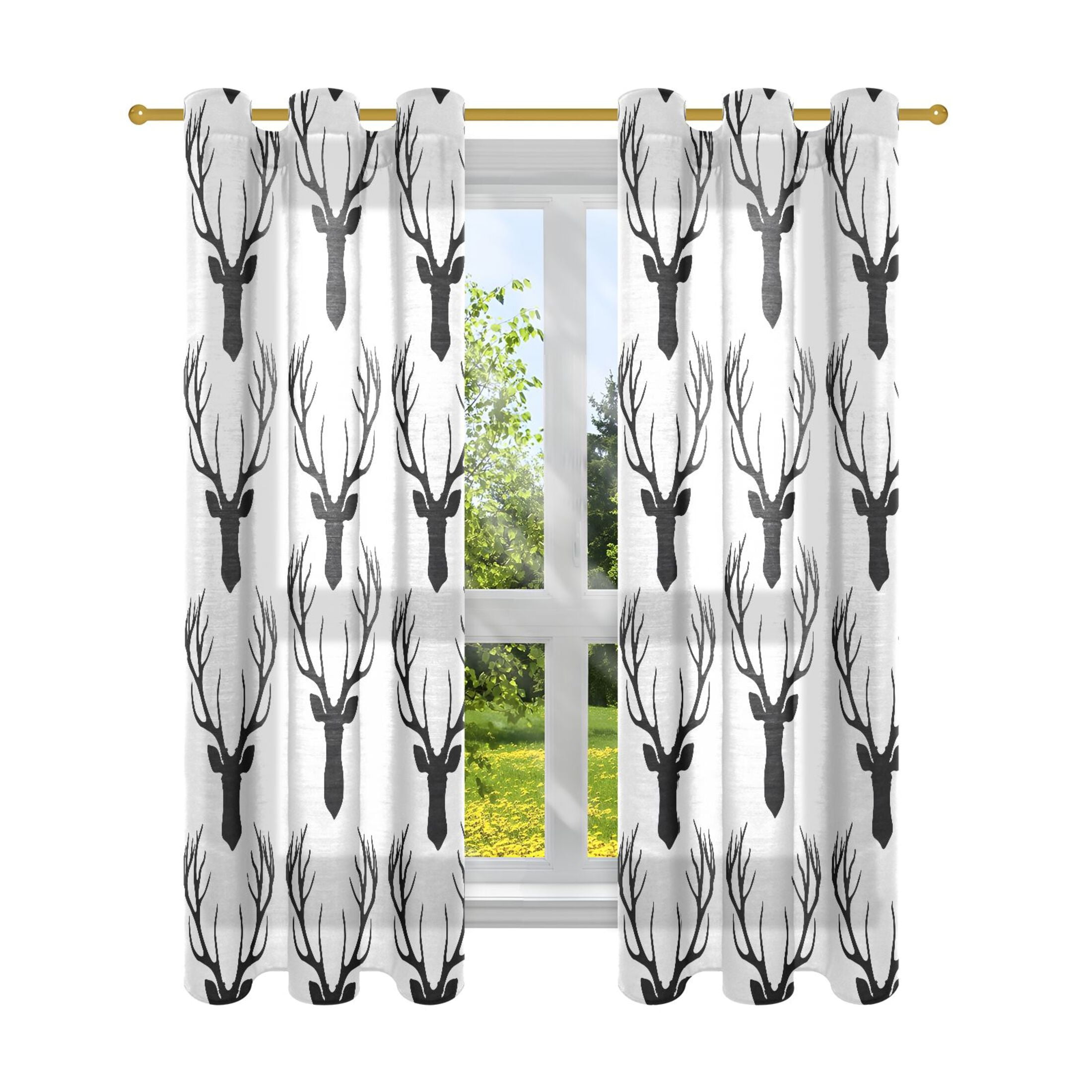 Deer Antlers Silhouette Sheer Curtains 2 Panels Set Grommet Drapes for ...