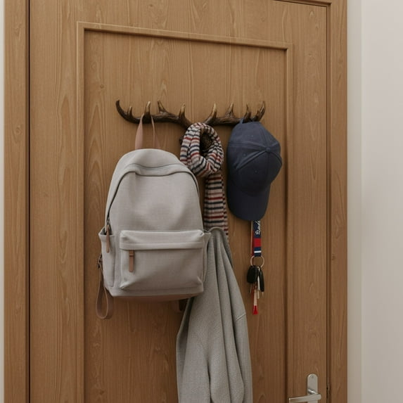 Deer Antlers Wall Mounted Hooks, Antique Finish Resin Entrance Wall ...