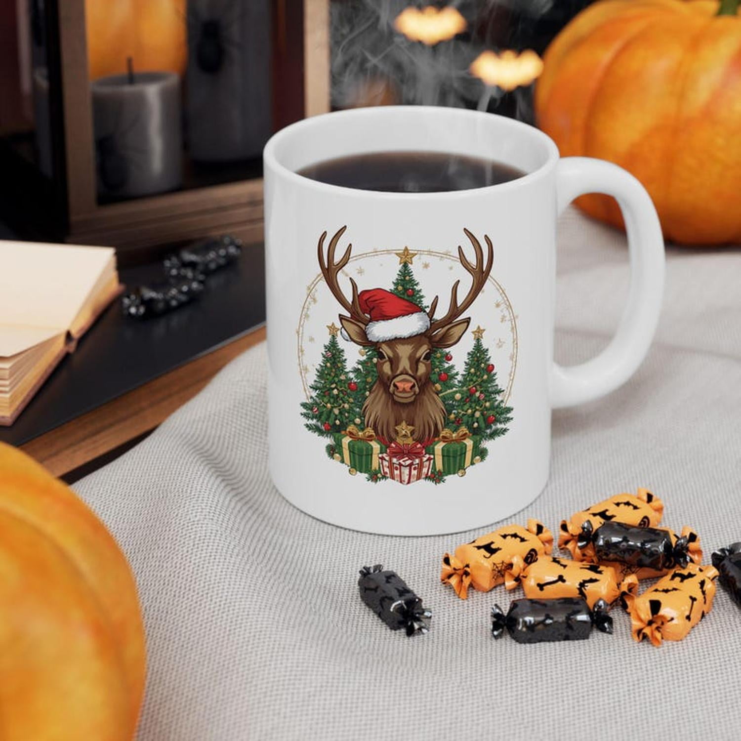 Deer Antlers with CH1Ristmas Tree Mug H1oliday Woodland Coffee Cup ...