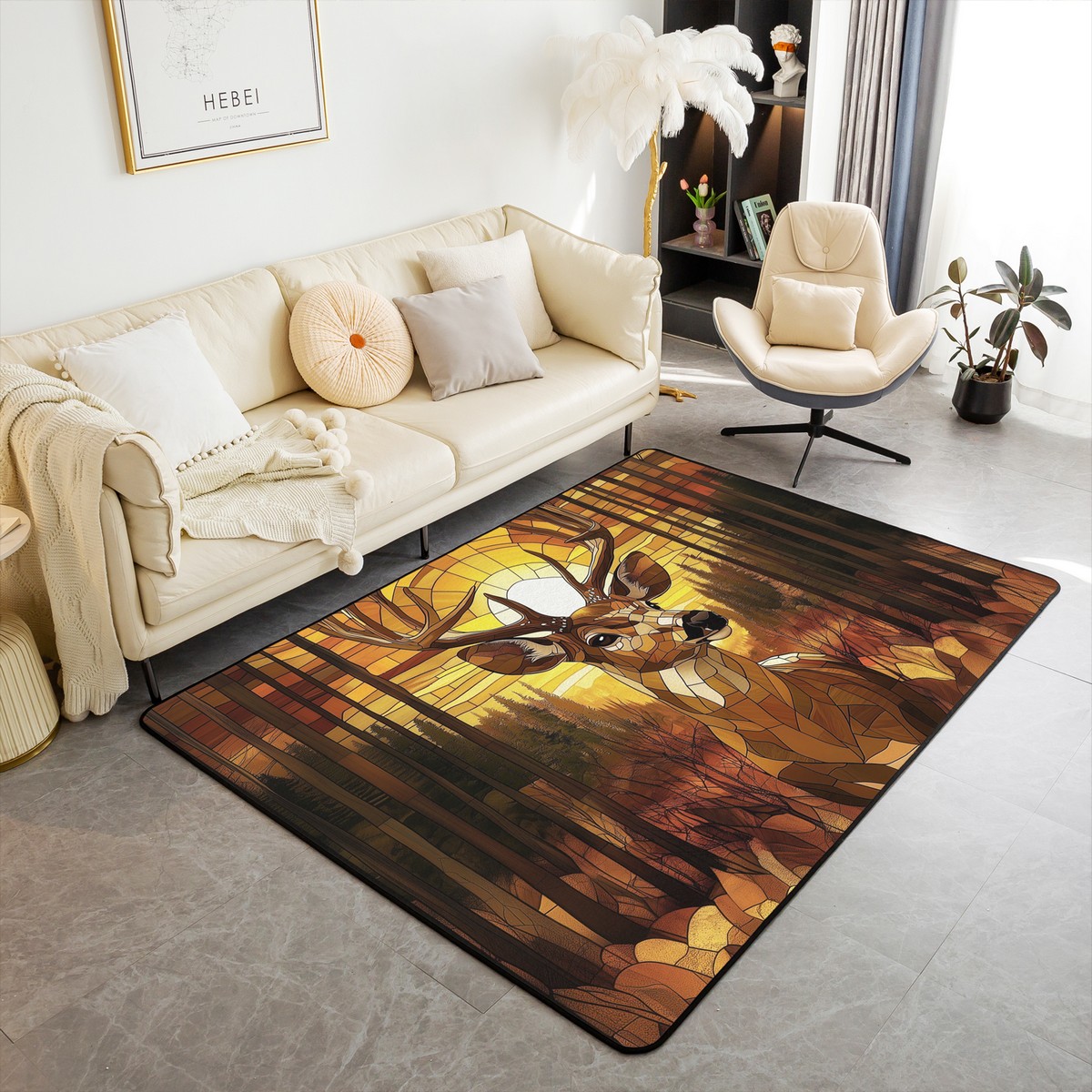 Deer Area Rug 5x6'6,Baroque Style Decor Non Slip Rug for Teens Adults ...