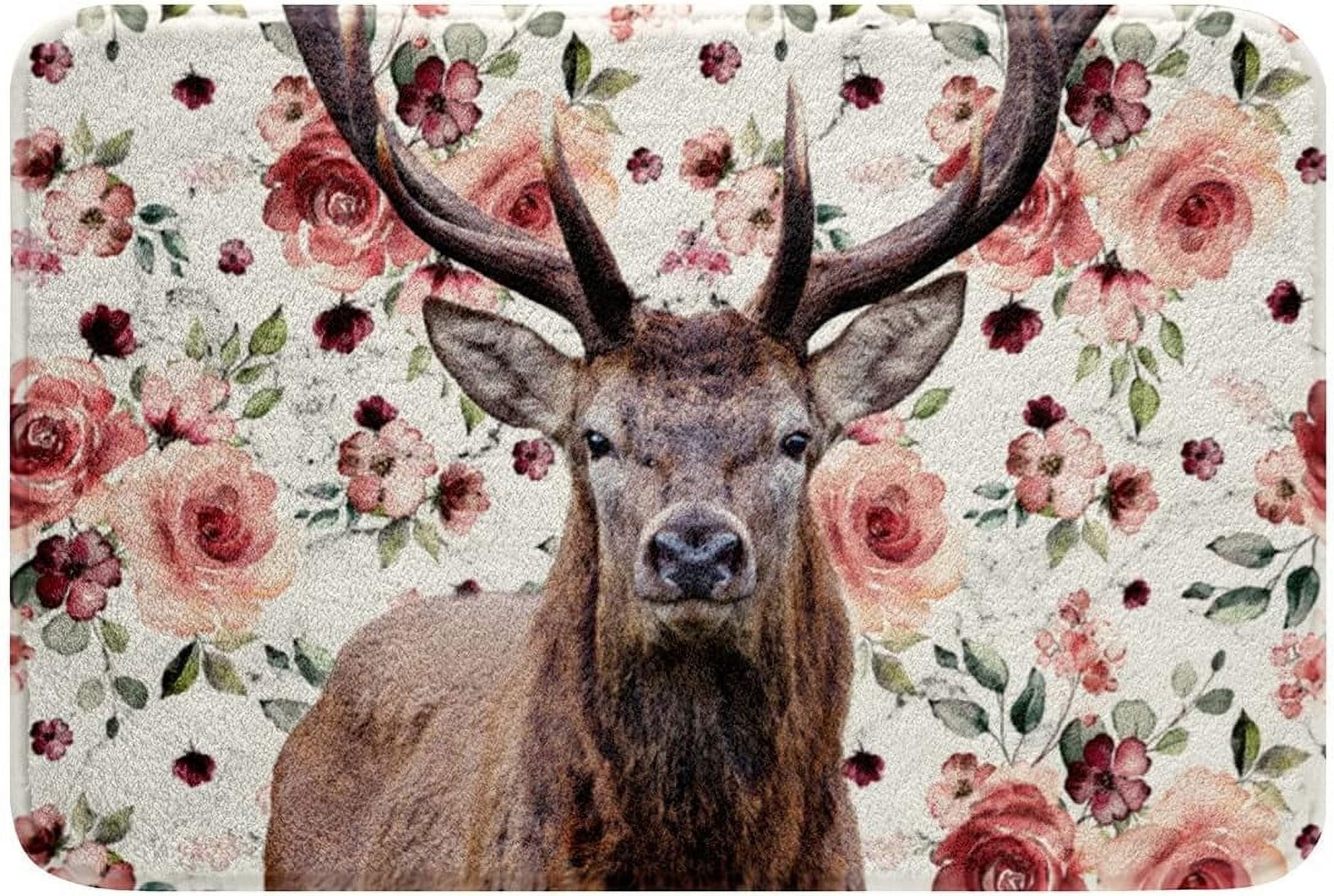Deer Bath Rugs Hunting Elk Theme Bathroom Mats Brown Woodland Animals ...