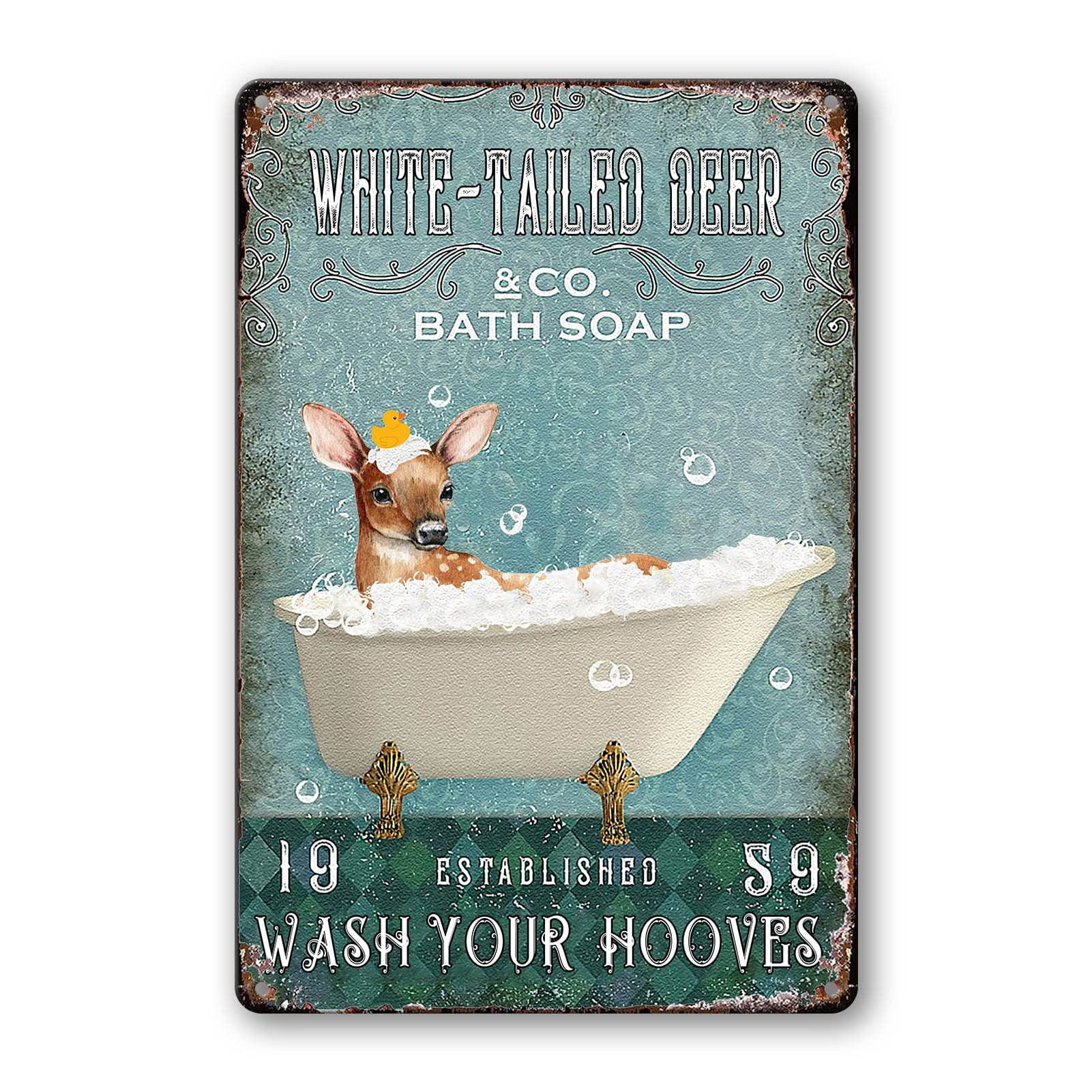 Deer Bathroom Wall Decor Metal Tin Sign For Home Bath Decorations ...