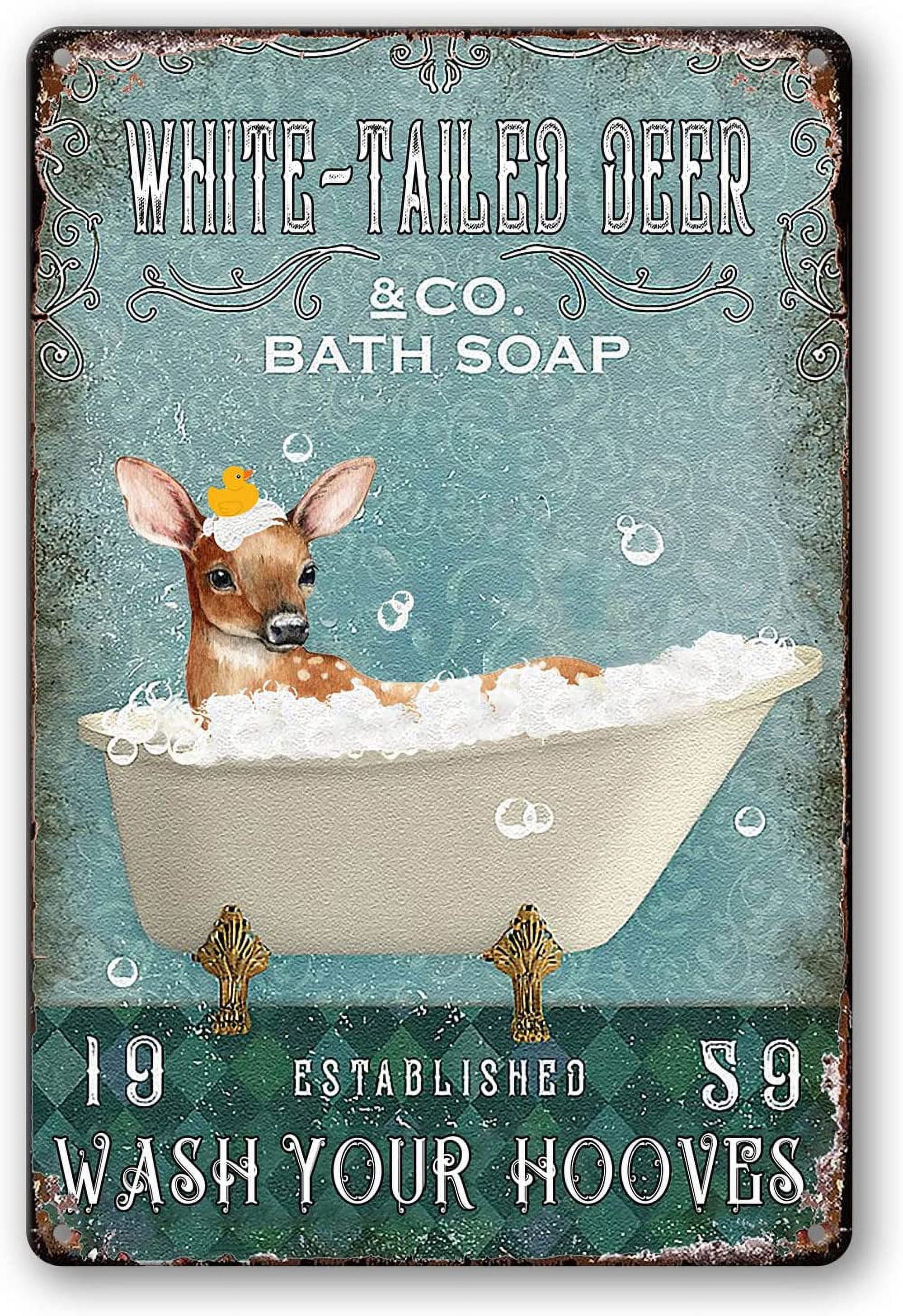 Deer Bathroom Wall Decor Metal Tin Sign For Home Bath Decorations ...