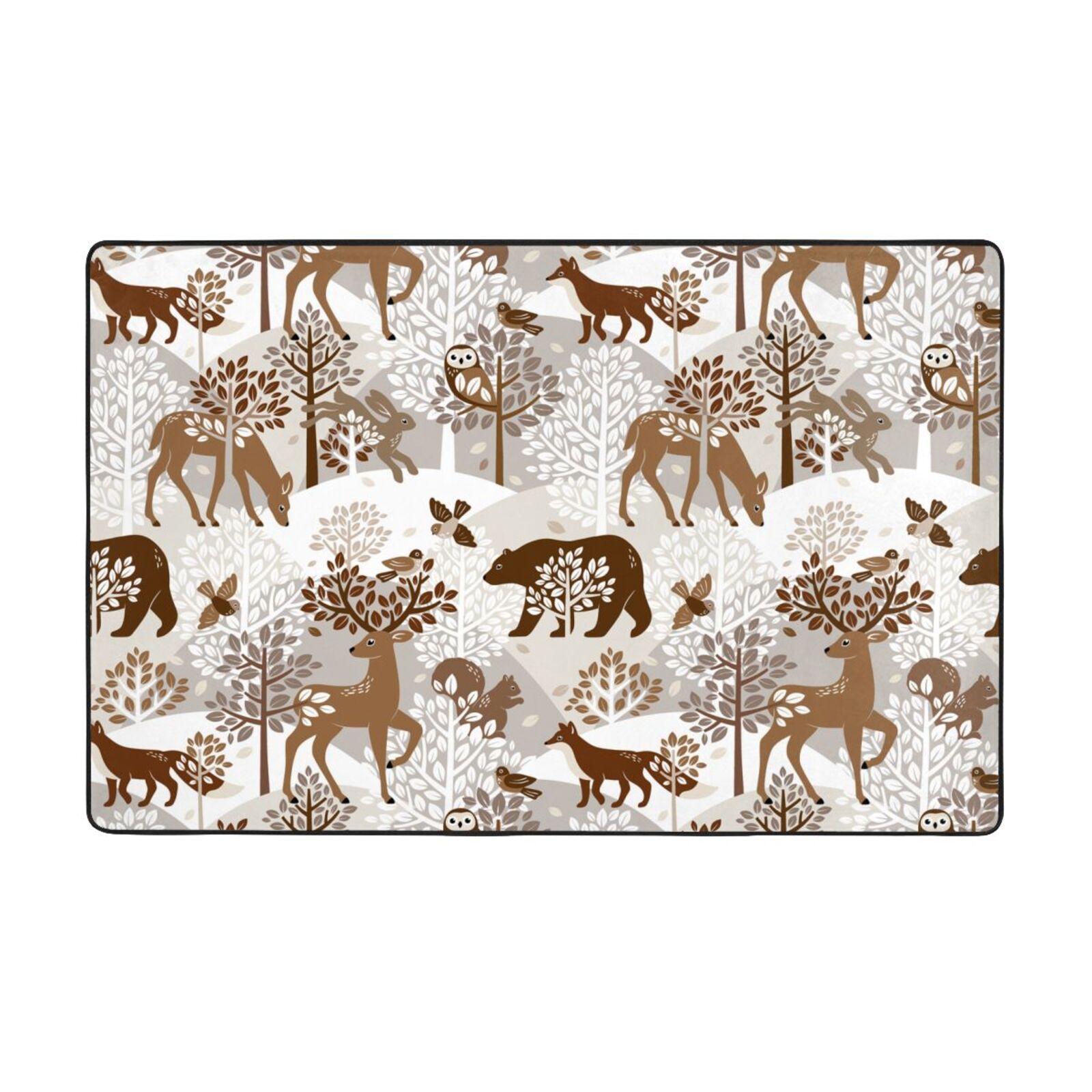 Deer Bear Fox Owl Rabbit Bird Tree Soft Indoor Outdoor Rug, Washable ...