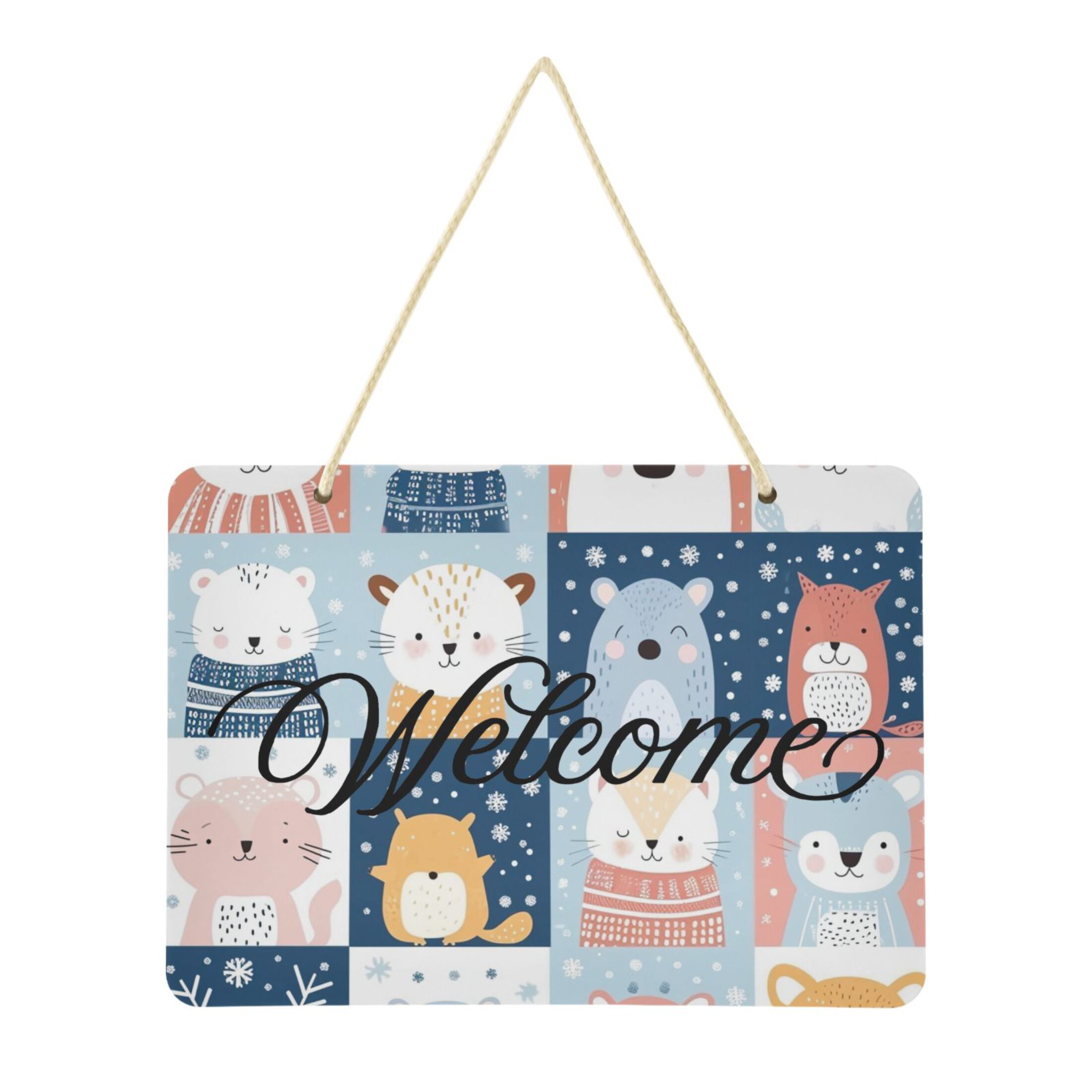 Deer Bear Fox in Snow Welcome Sign Front Door PVC 14x10 inch Hanger ...