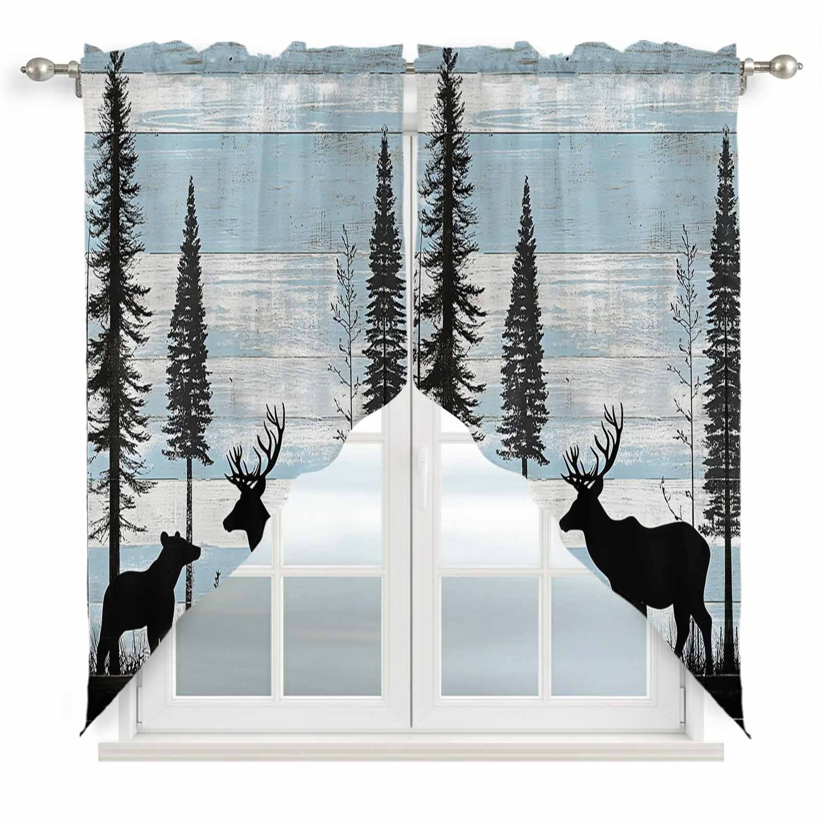 Deer Bear Kitchen Window Curtains, Swag Curtains Valance for Bedroom ...