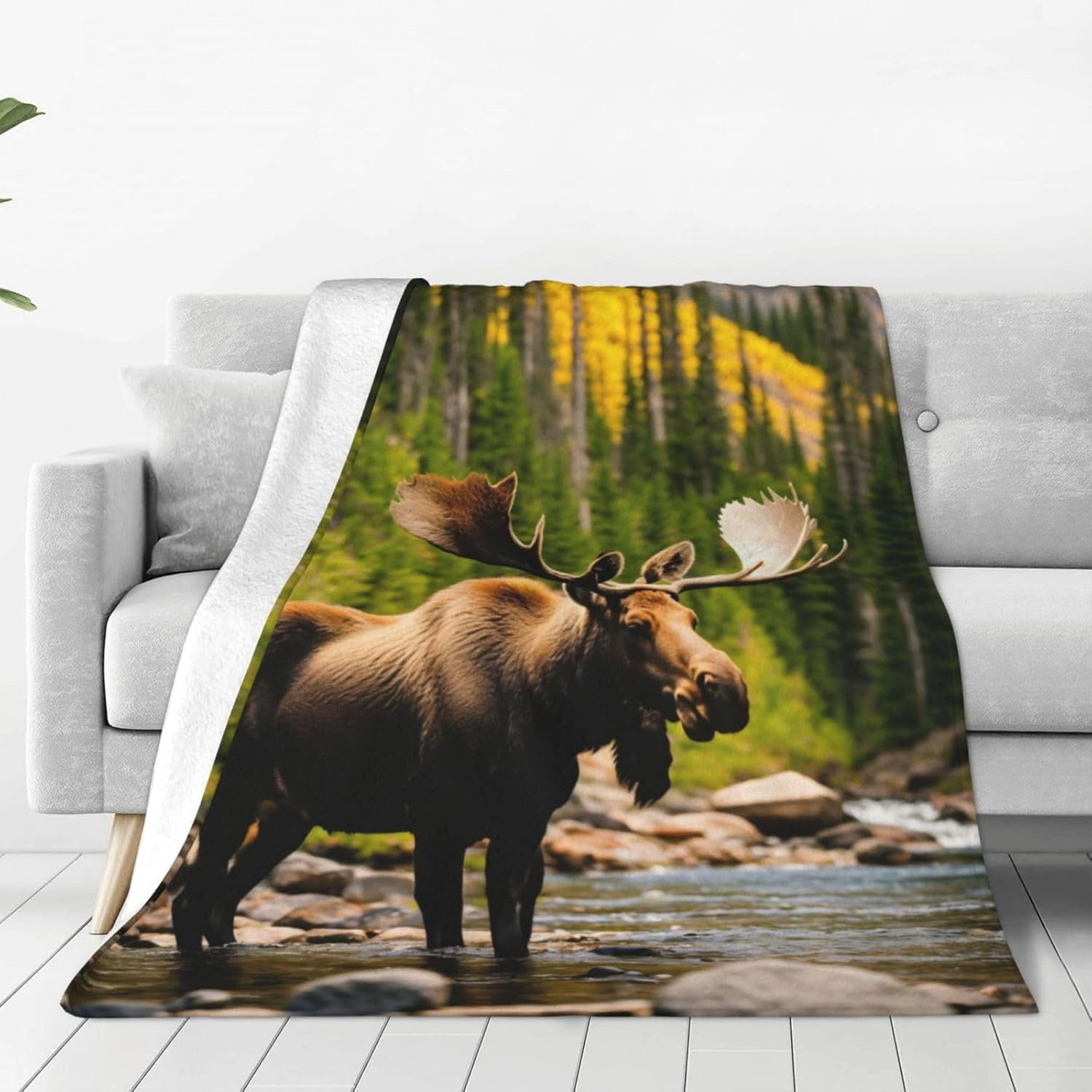 Deer Bear Moose Print Ultra Soft Micro Fleece Blanket Warm Cozy for Nap ...