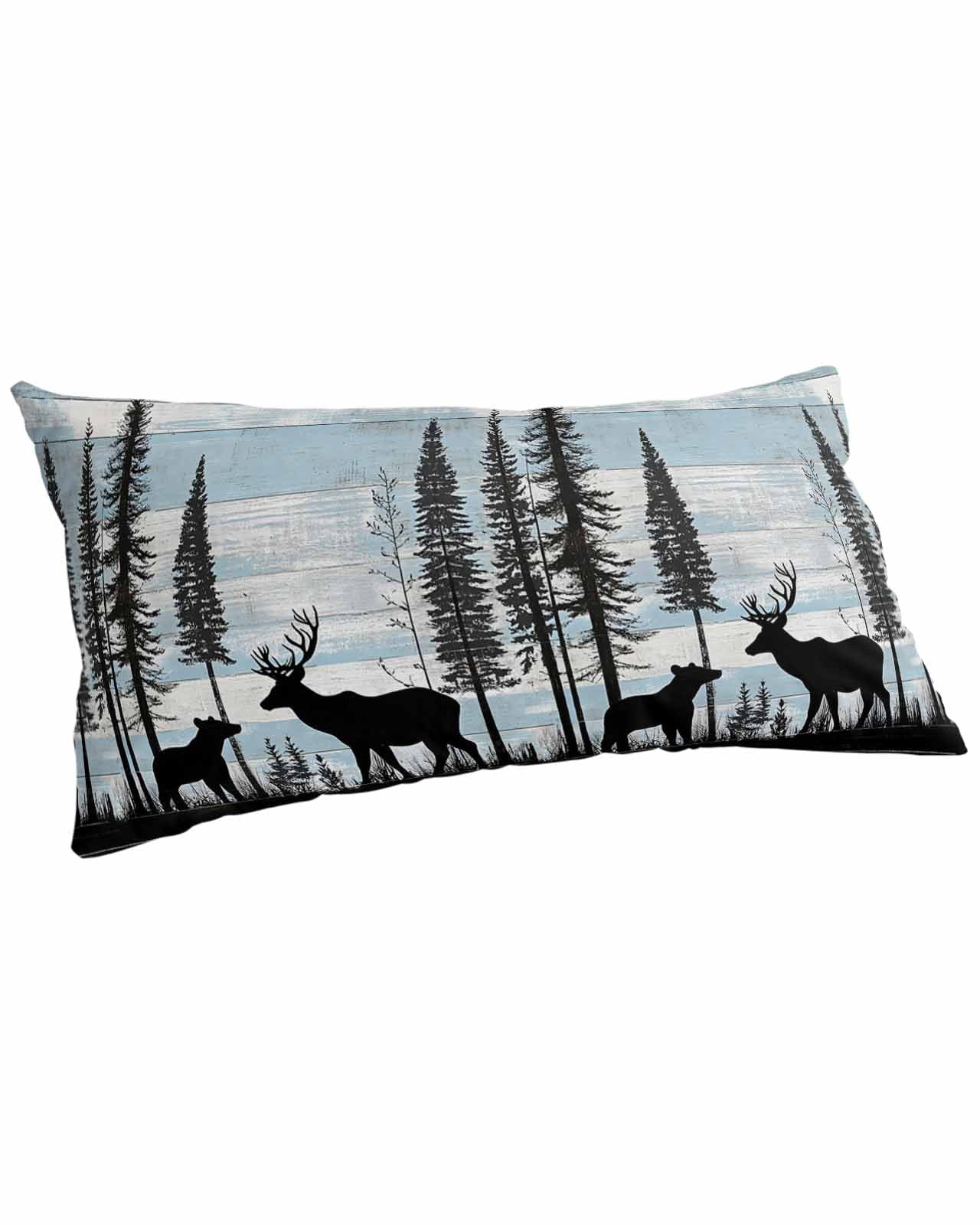 Deer Bear Pillow Covers King Size, Retro Farmhouse Trees Forest Wooden ...