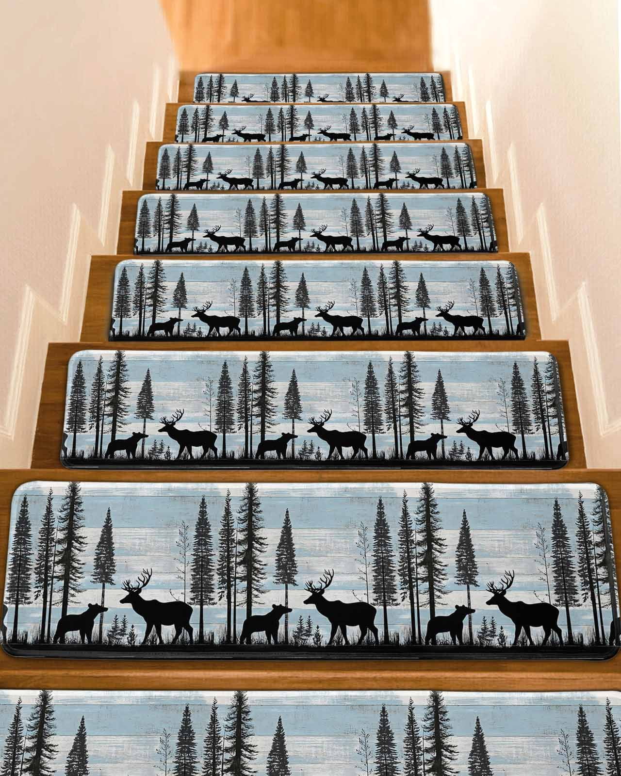 Deer Bear Stair Treads for Wooden Steps Indoor Runner Rug Carpet, Retro ...