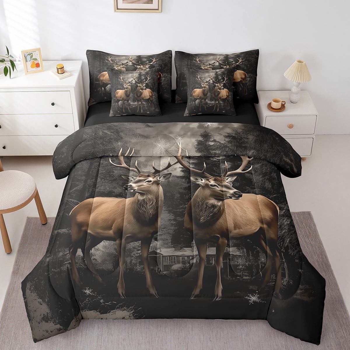 Deer Bed in a Bag Twin Size Wildlife Elk Bedding Sets 7 Piece Hunting ...
