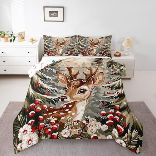 Deer Bedding Queen, Rustic Animal Christmas Deer Comforter Set for Boys ...