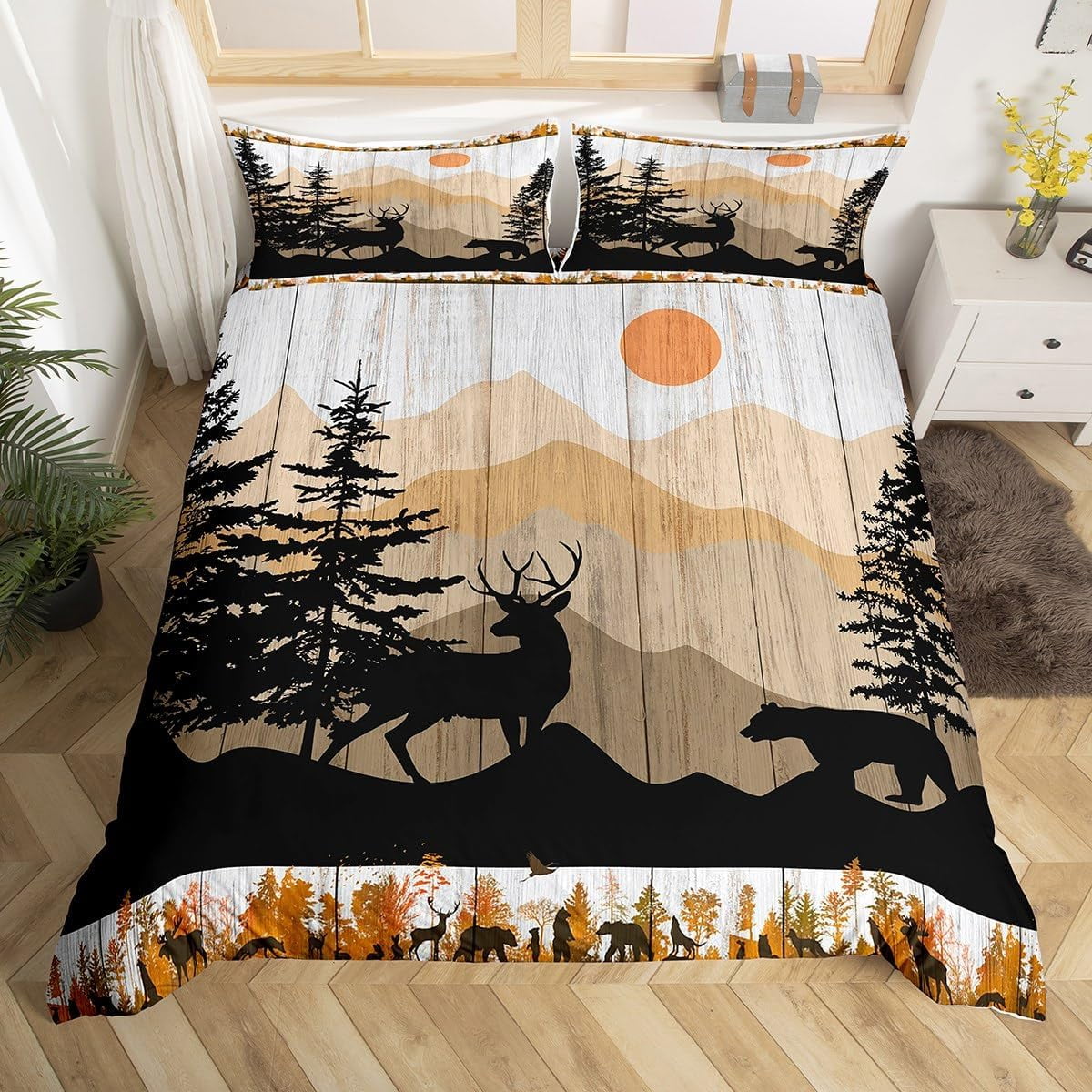 Deer Bedding Set Rustic Farmstyle Duvet Cover Boys Girls Wild Animal Bear Print Comforter Cover ...