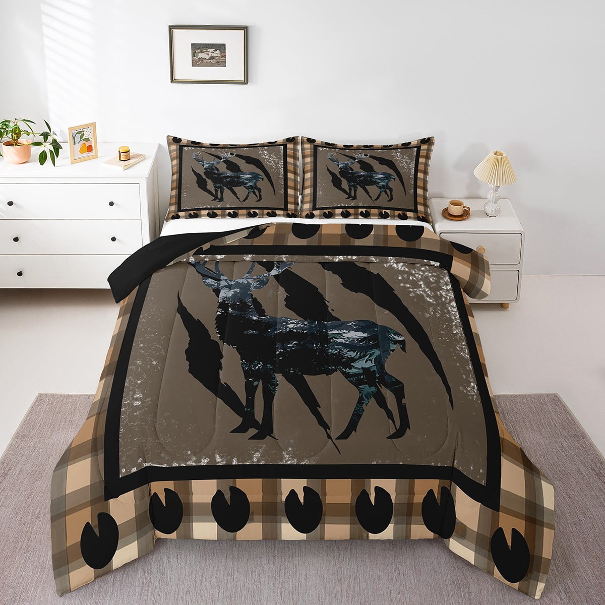 Deer Bedding Sets Rustic Farmstyle Queen Comforter Set Deer Hunting Themed Bedding Comforter ...