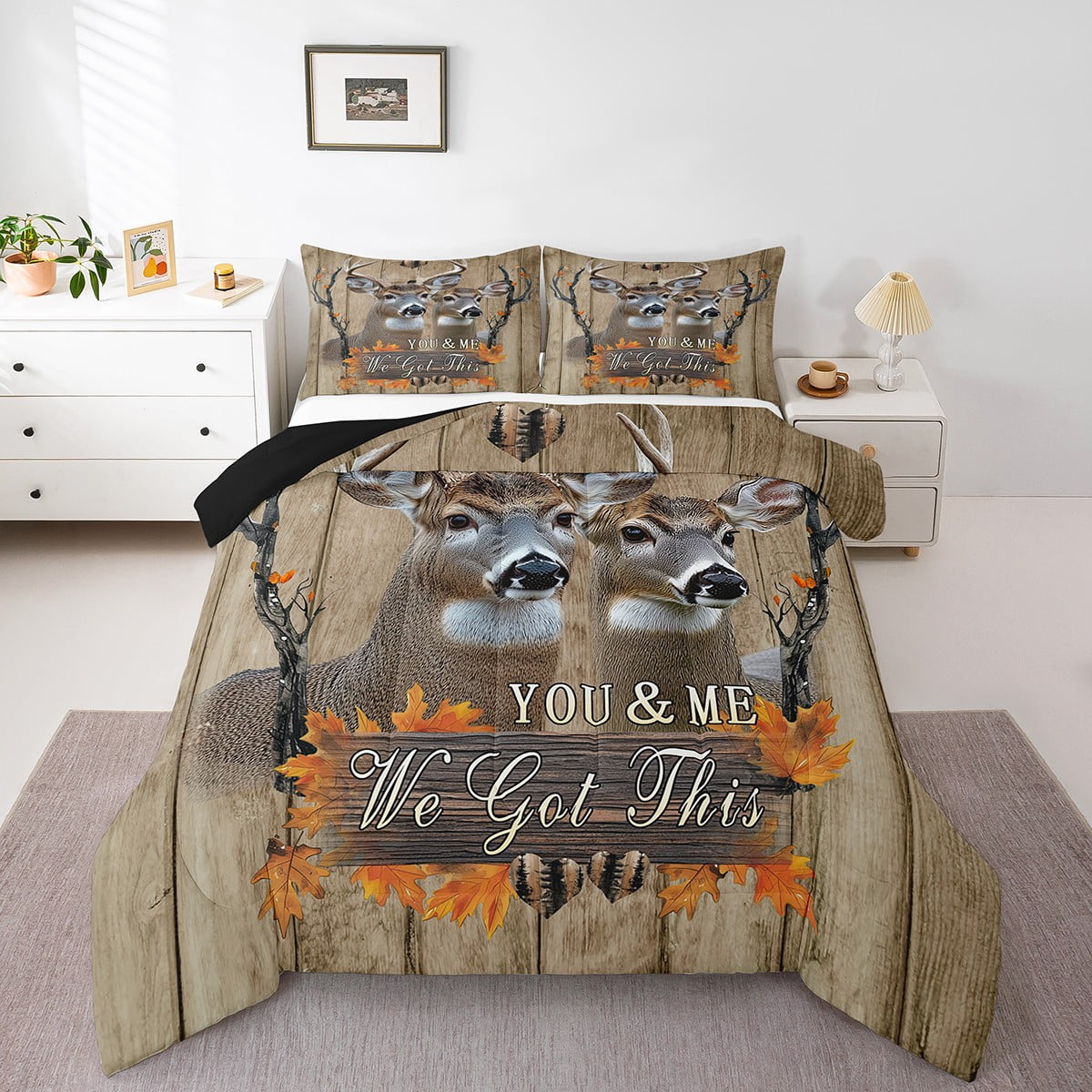 Deer Bedding Sets Wooden Decor Comforter Set,Western Comforter Queen ...