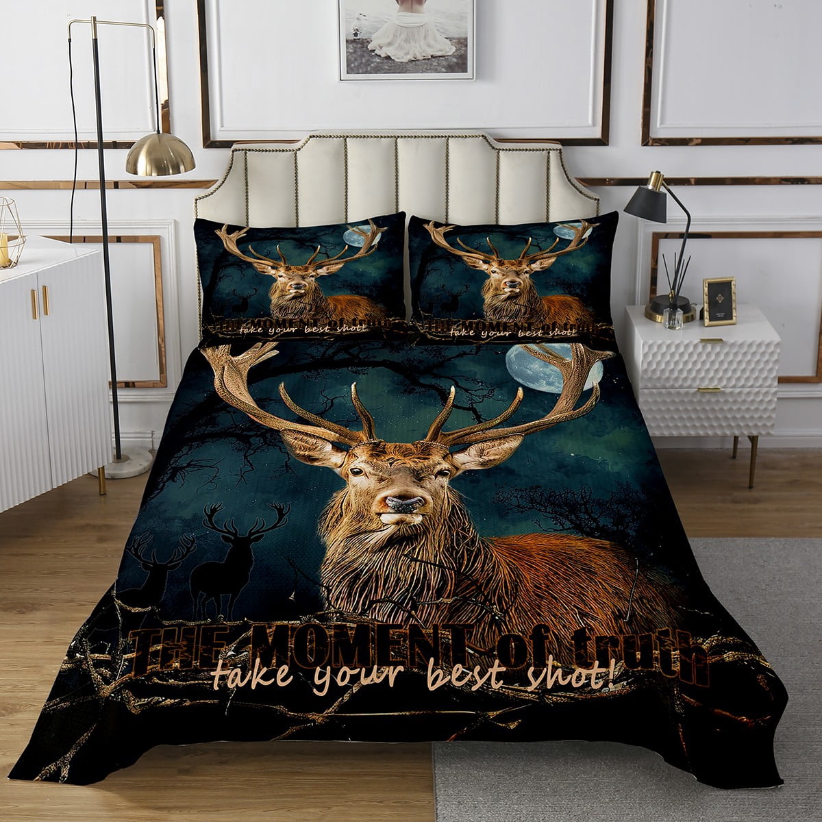 Deer Bedspread Set Hunting Animal Coverlet Set For Teen Mens Bedroom ...