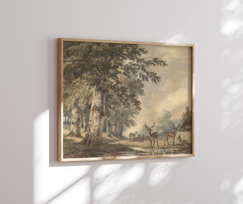 Deer under Beech Trees in Winter, Vintage Art Print, Canvas Print Wall ...