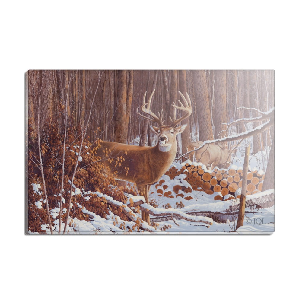 Deer Behind Cabin at Woodpile Rectangle Acrylic Fridge Refrigerator ...