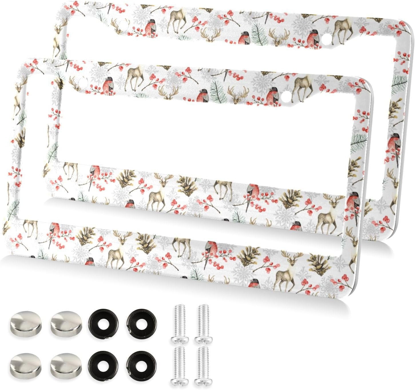 Deer and Birds License Plate Frame - 2 Pack Universal Stainless Steel ...