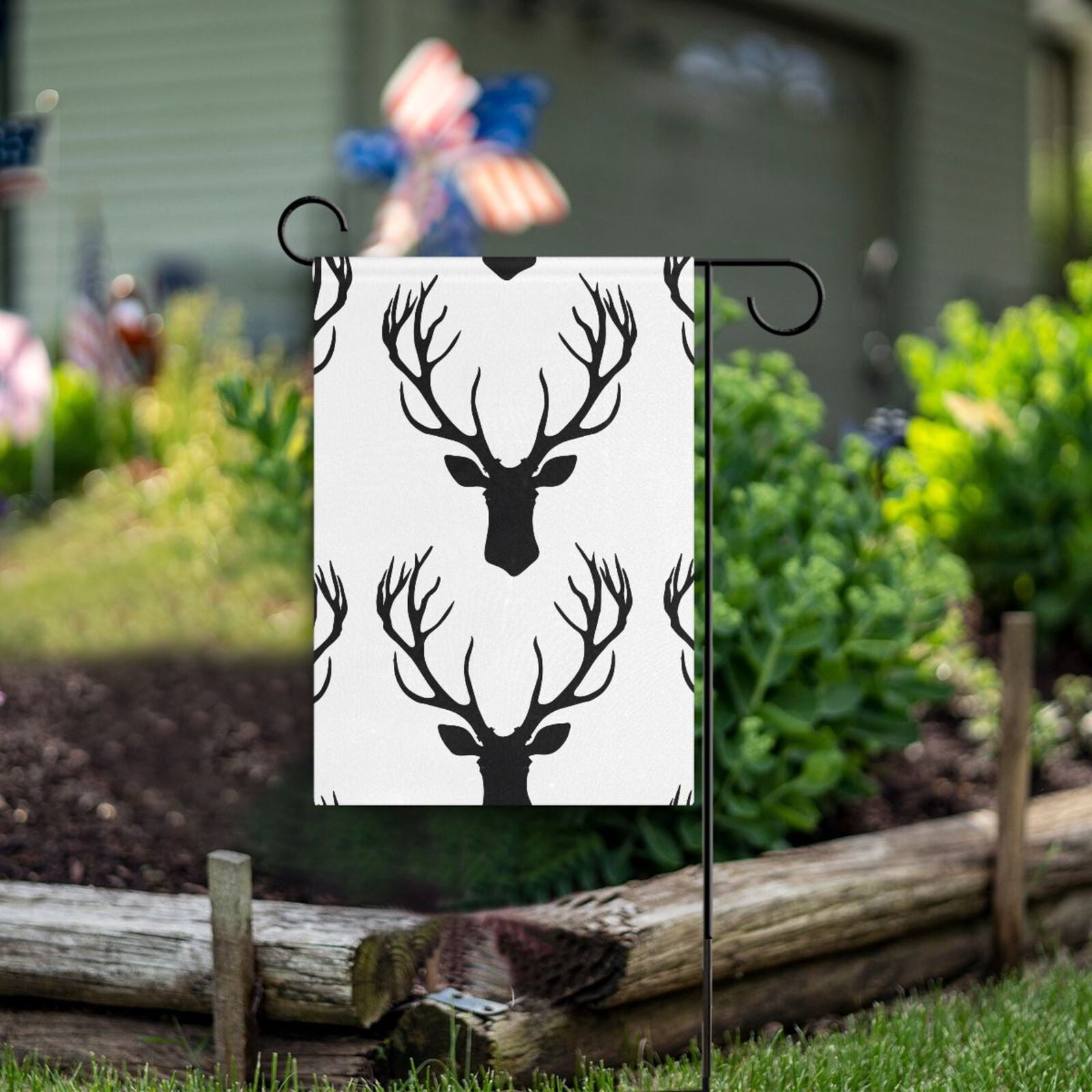 Deer Black Garden Flag Double Sided Outdoor Banners for Courtyard ...