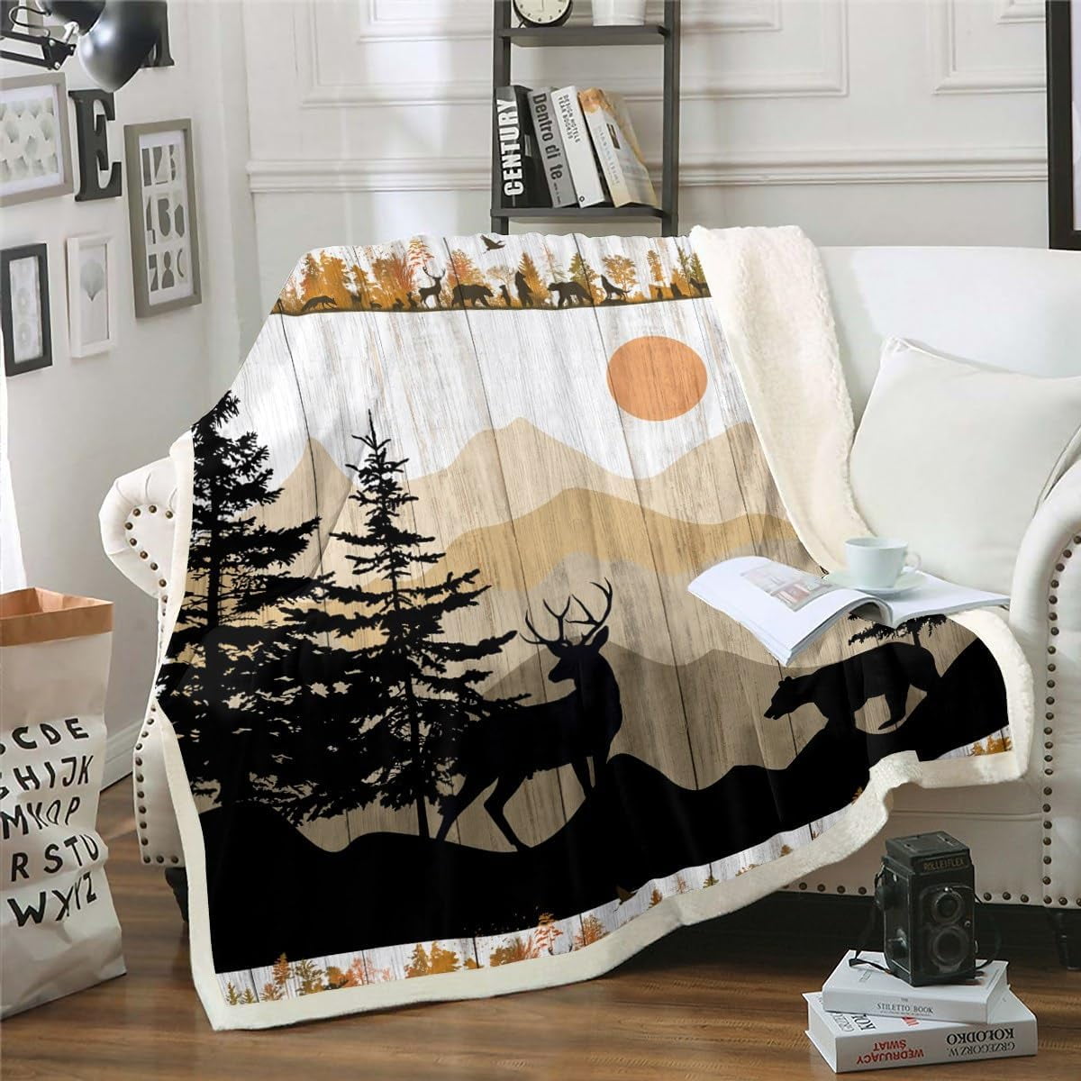 Deer Blanket Rustic Farmstyle Throw Blanket Boys Girls Wild Animal Bear Print Fleece Blanket ...