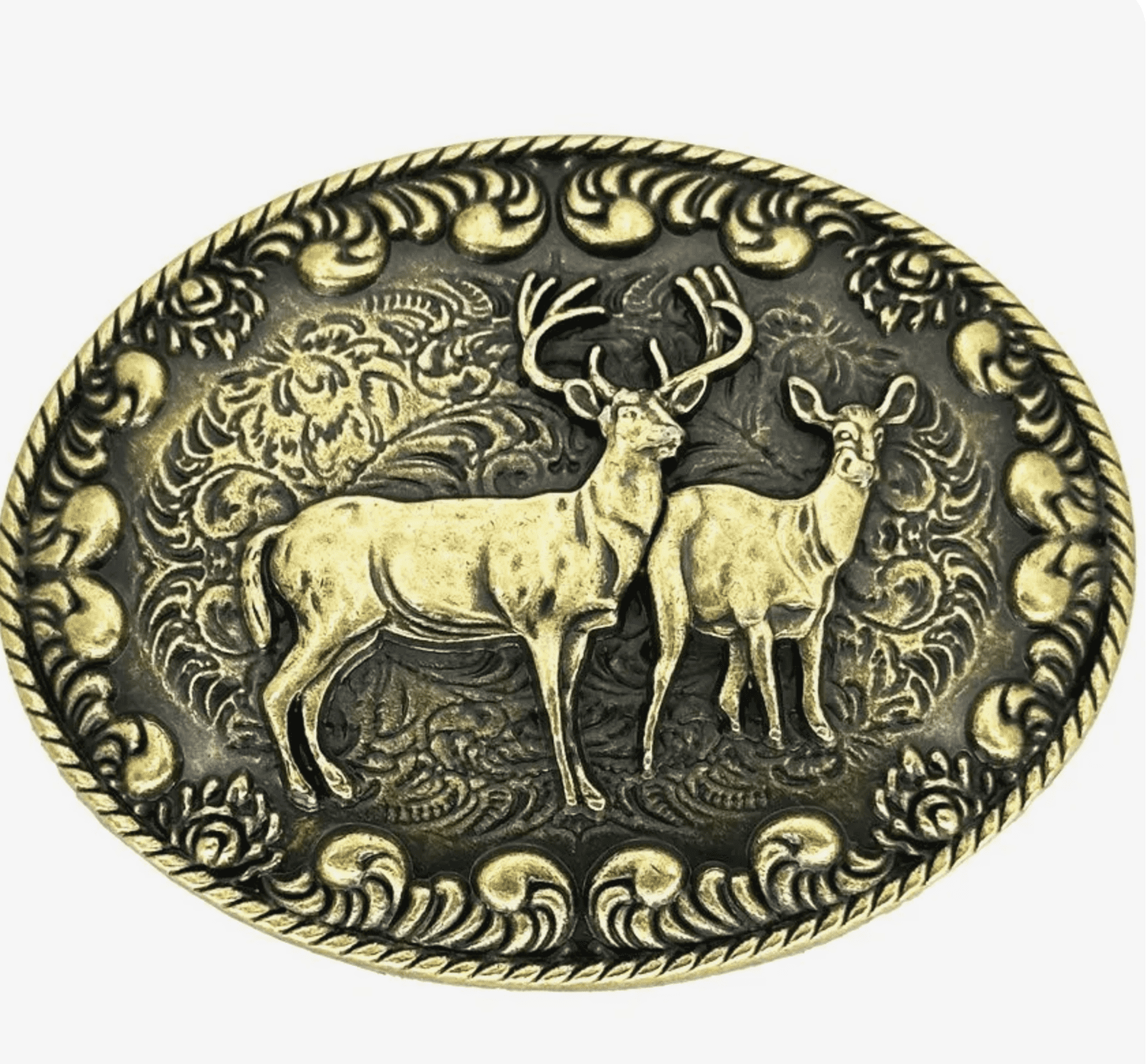 Deer Buck Belt Buckle Hunting Scene Woods Buckle Hunter Bronze Gold 024 ...