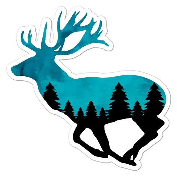 Deer Buck Pine Trees Sticker Indoor Outdoor Phone Decal Water Bottle ...