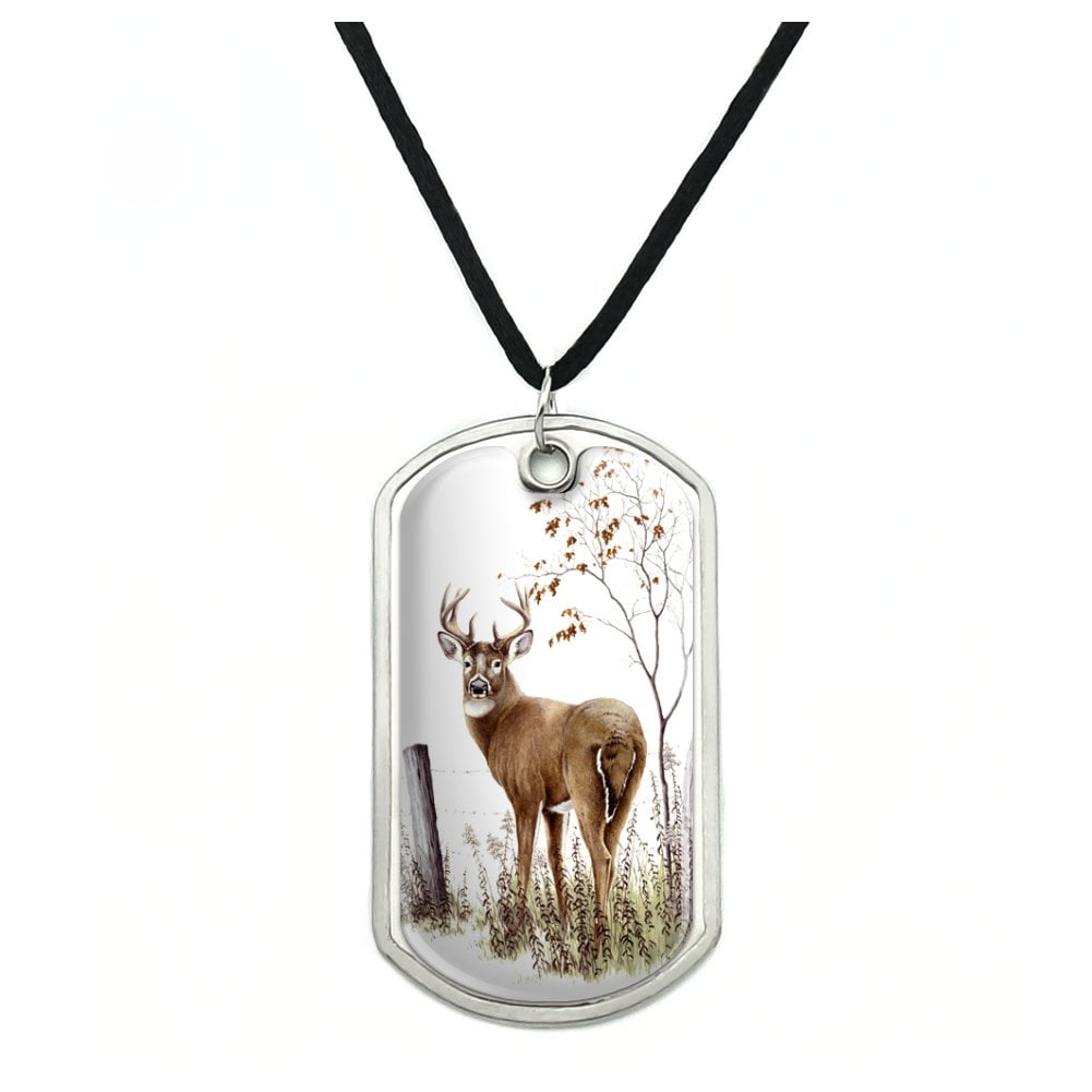 Deer Buck at the Fence Military Dog Tag Pendant Necklace with Cord ...