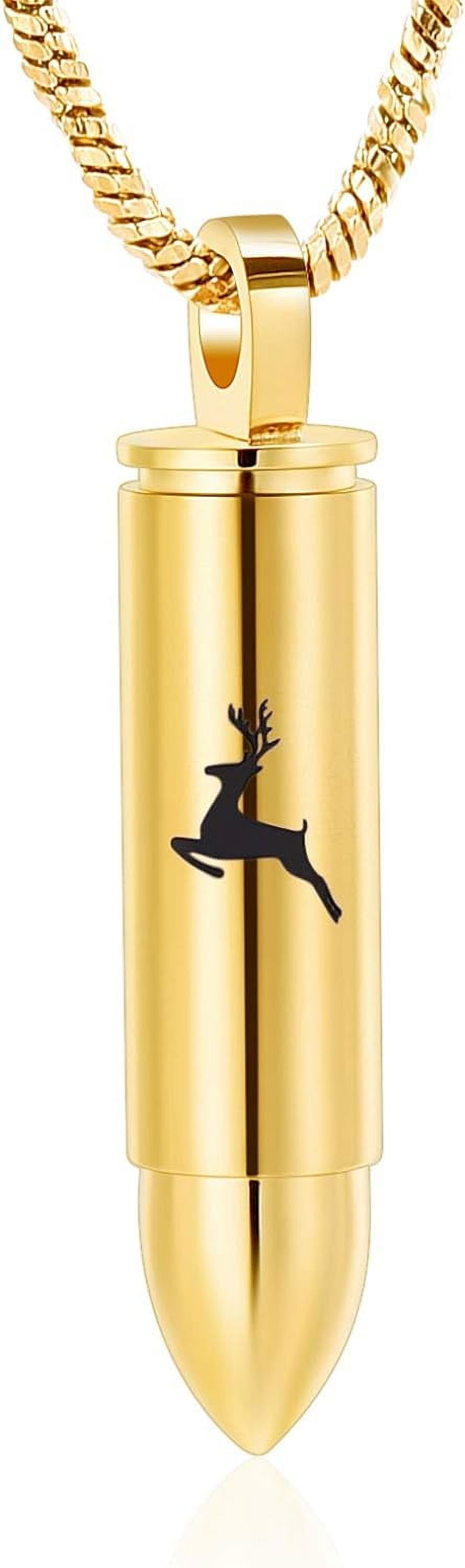 Deer Bullet Cremation Urn Necklace for Ashes Stainless Steel Memorial ...