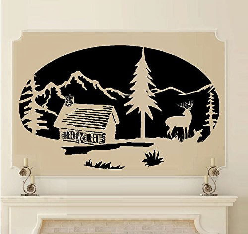 Deer Cabin Scene ~ Wall Decal 20" x 32" (Black) - Walmart.com