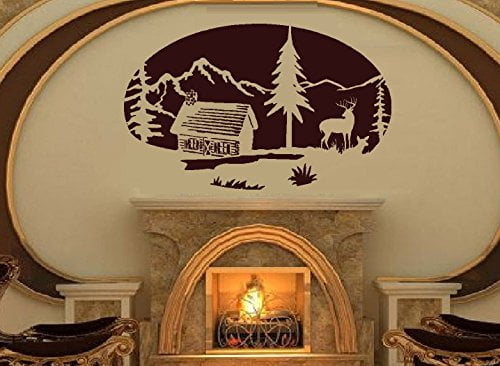 Deer Cabin Scene ~ Wall Decal 20" x 32" (Brown) - Walmart.com