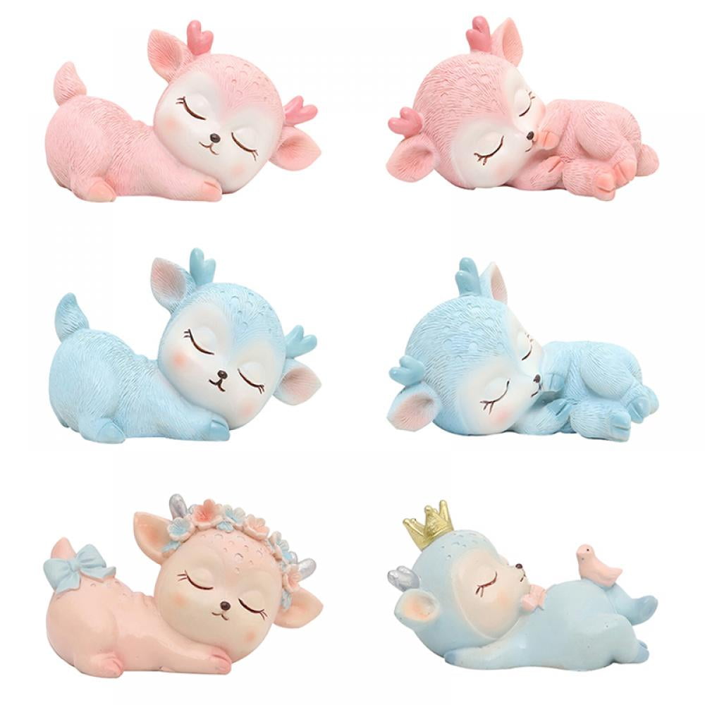 Deer Cake Topper, Cute Resin Doe Fawn Desk Decor Animals Figurines ...