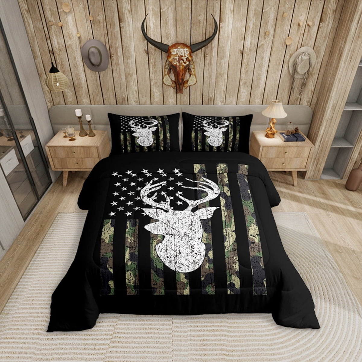 Deer Camo Comforter Set Queen Antlers Hunting Camo Bedding Sets for ...