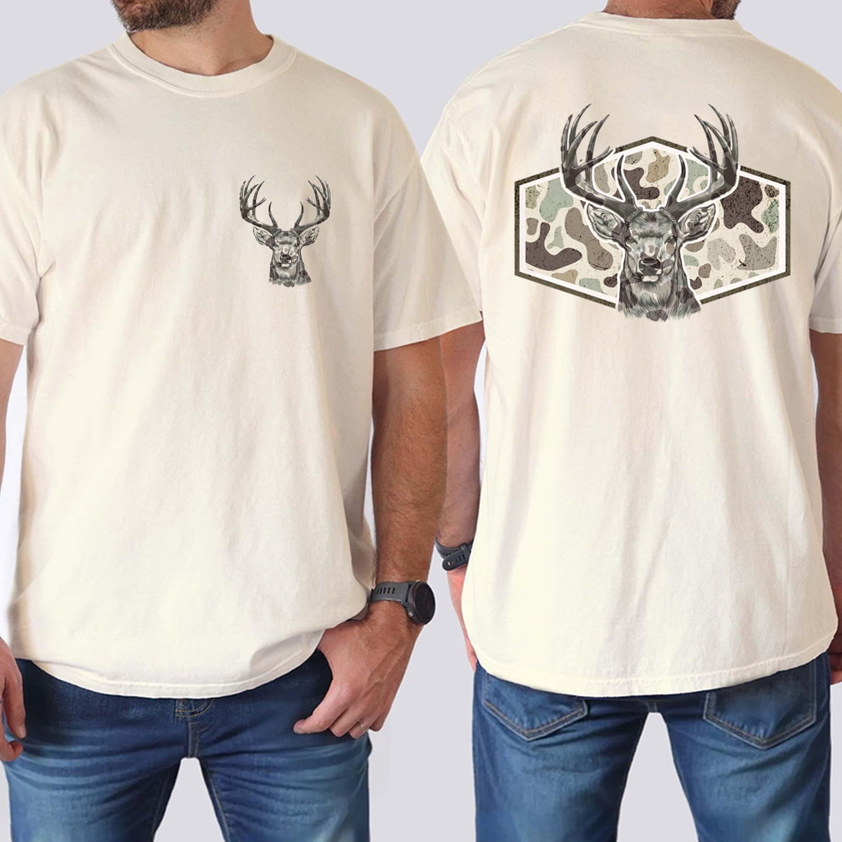 Deer Camo Hunting Double-Sided T-Shirt – Marsh Old School Camouflage ...