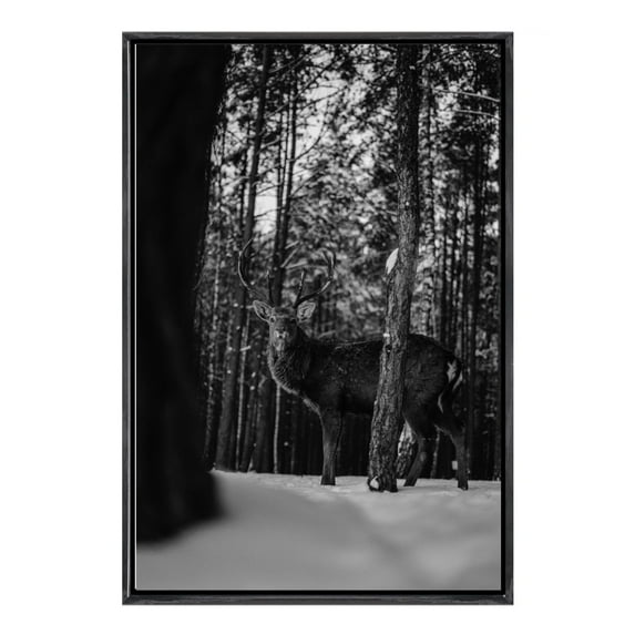 Deer Double Canvas Framed Wall Art Rustic Woodland Animal Print Nordic ...
