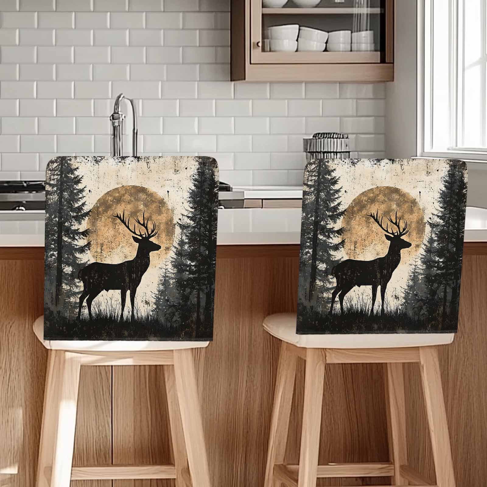 Deer Chair Covers Set of 1 Elk Silhouette Chair Back Covers Stretch ...