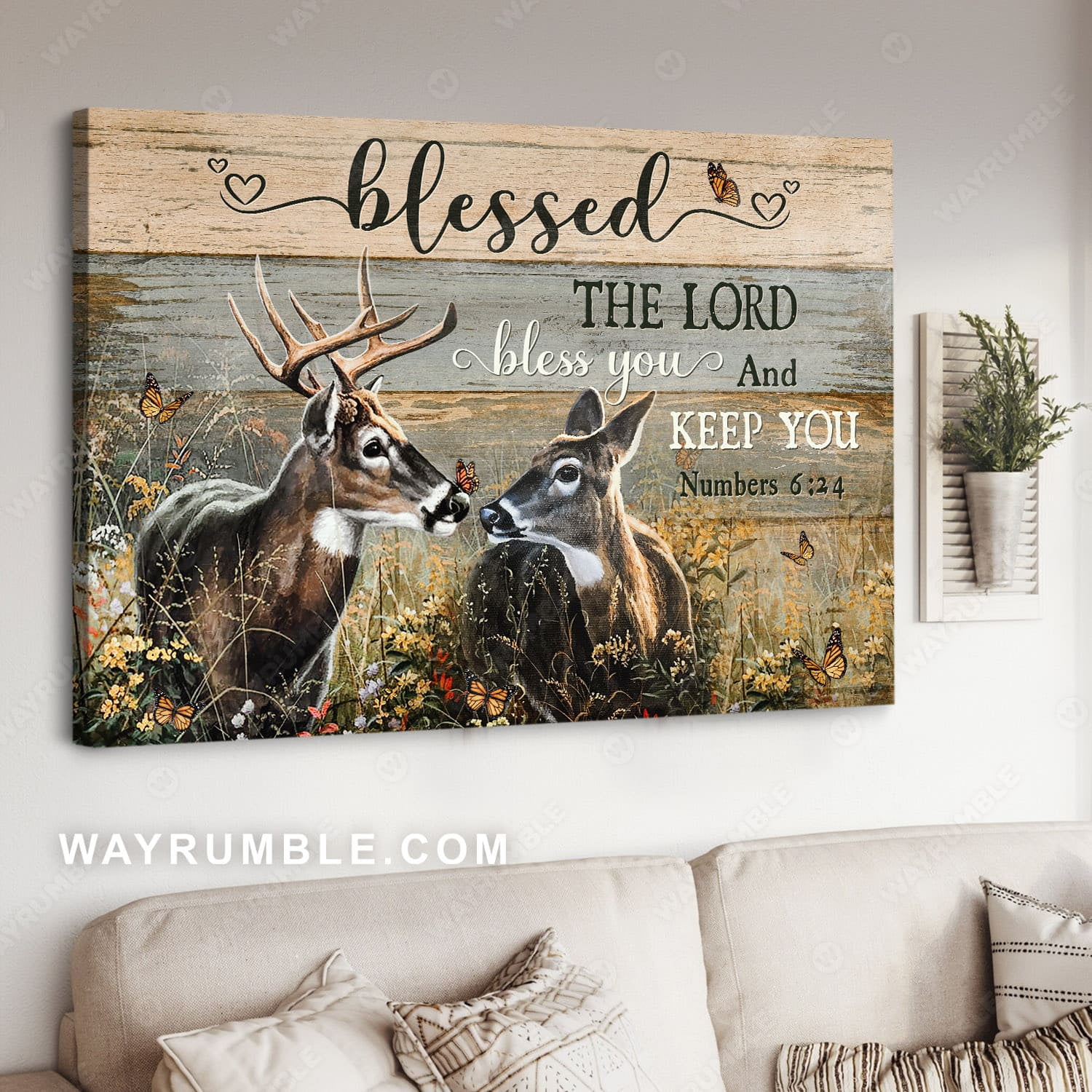 Deer Couple Painting, In The Forest, Blessed The Lord Bless You And Keep You - Jesus Landscape ...