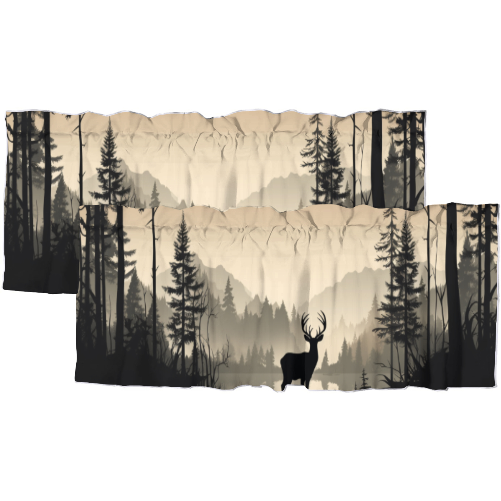 Deer Curtain Valance for Window Rustic Forest Deer Cabin Moose Hunting ...