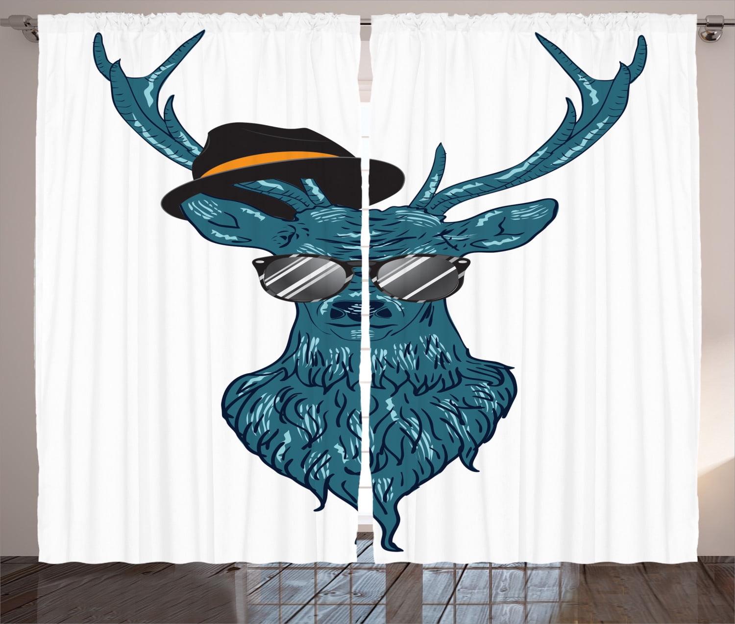 Ambesonne Deer Curtains 2 Panel Set, Teal Hipster Antler Print, 108" x ...