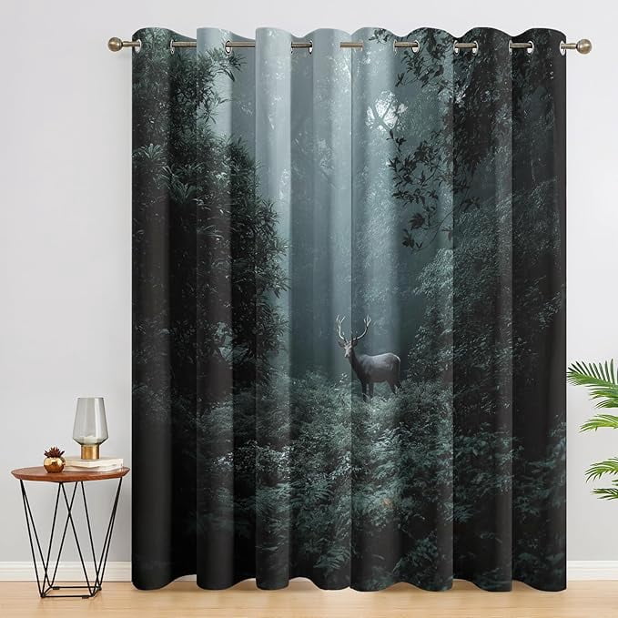 Deer Curtains for Living Room, Hunting Forest Animal Pattern Design ...