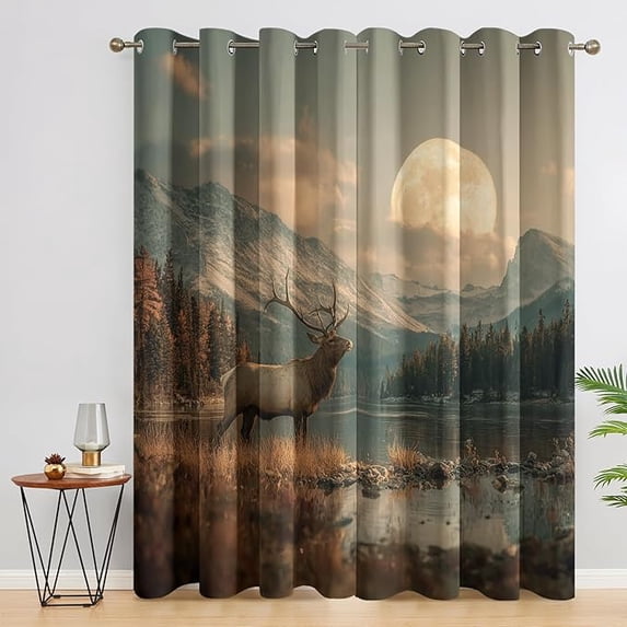 Deer Curtains for Living Room, Landscape Forest Animal Pattern Design ...
