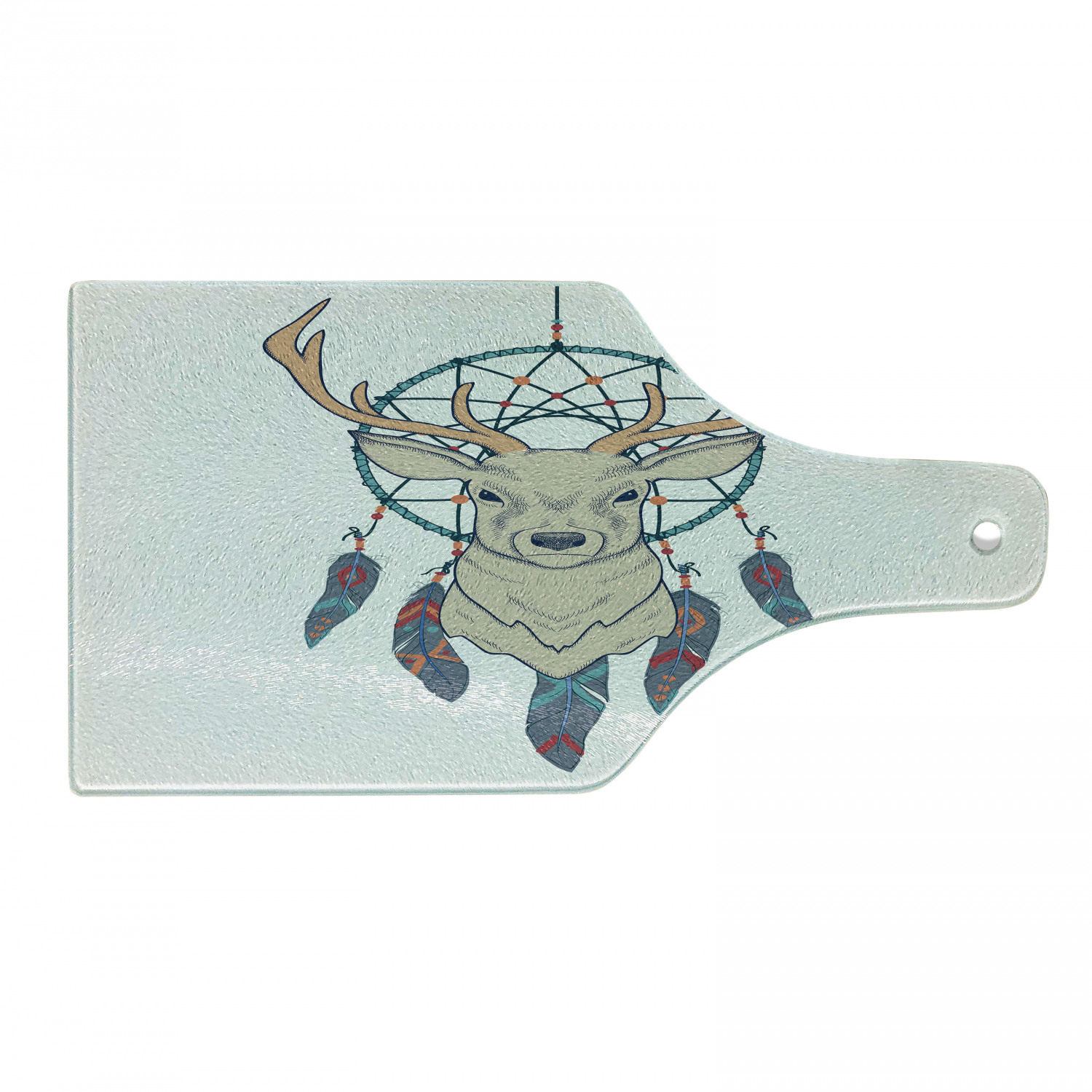 Deer Cutting Board, Roe Deer with Dreamcatcher Folk Art Style Sketch ...