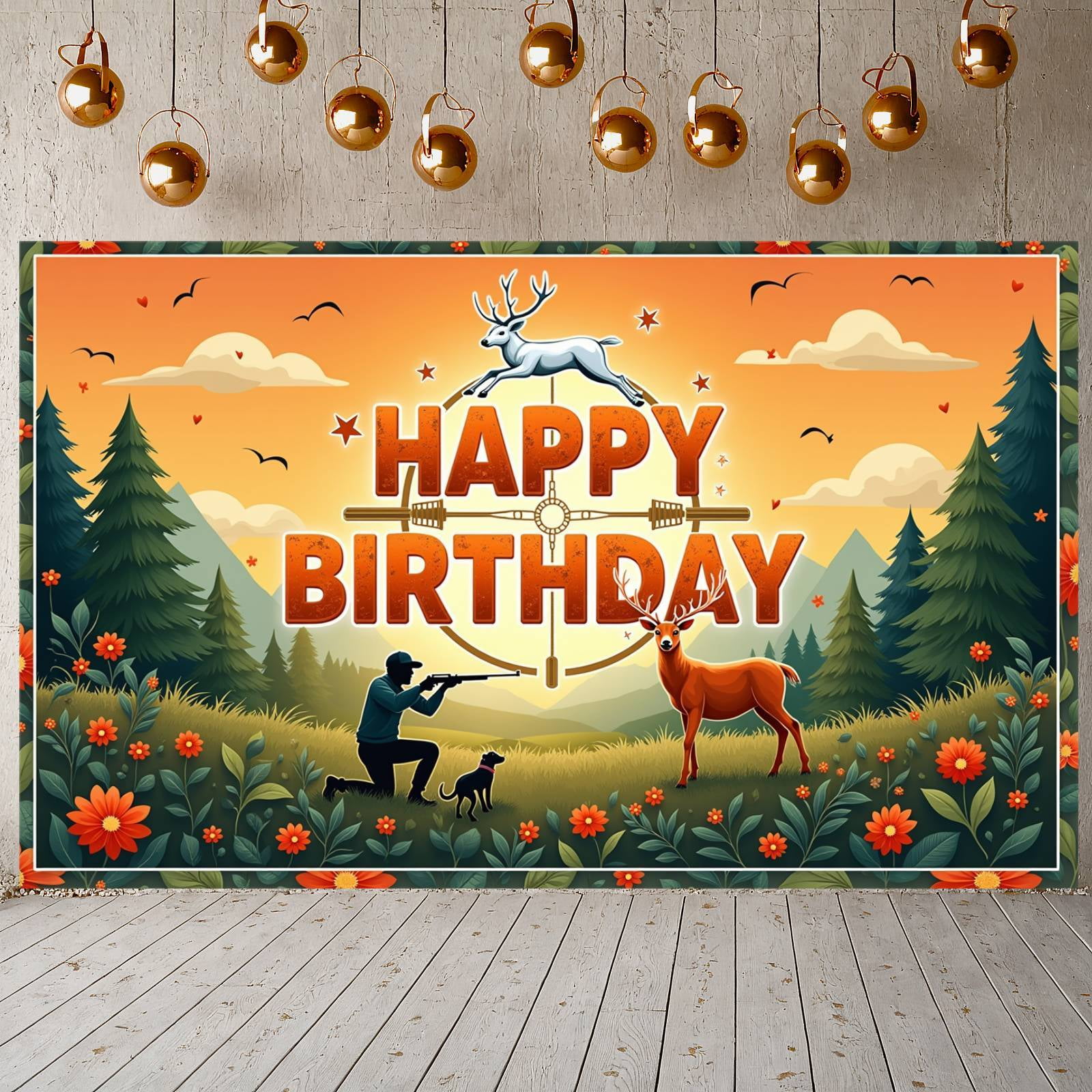 Deer Design Banner Hunting Theme Deer Backdrop Forest Scene Vintage ...