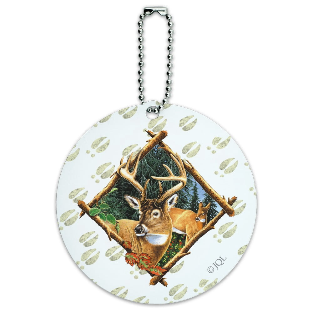 Deer Diamond Buck Hunting Round Luggage ID Tag Card Suitcase Carry-On ...