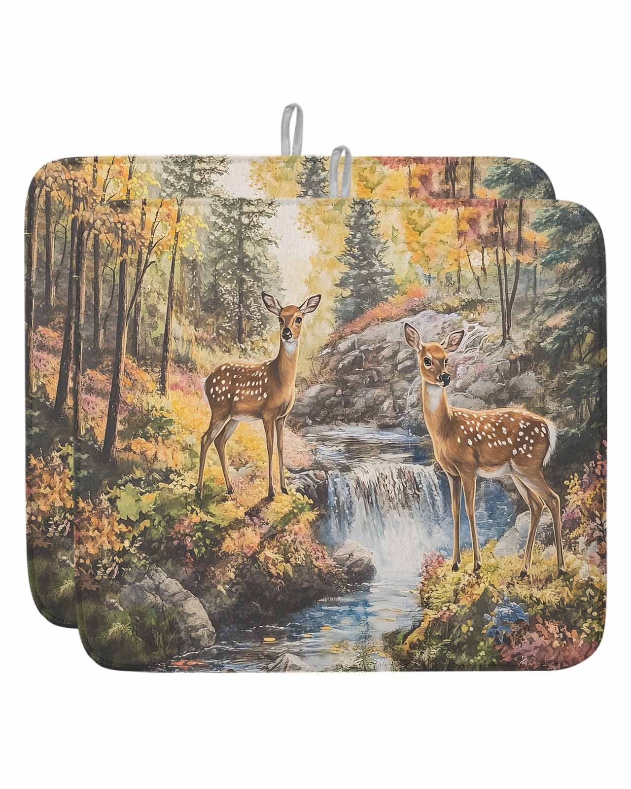Deer Dish Drying Mat 16x18 inch Forest River Landscape Super Absorbent ...
