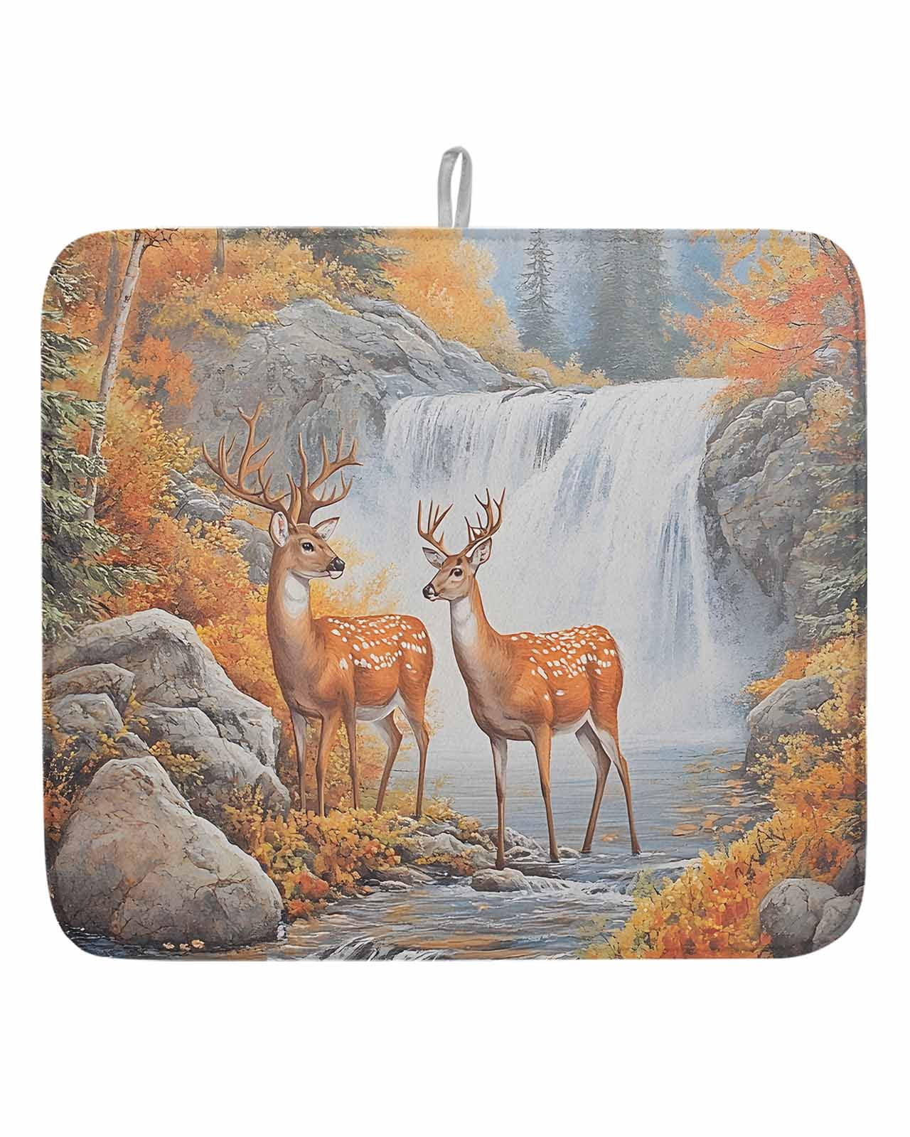Deer Dish Drying Mat 16x18 inch Forest Wildlife Rustic Super Absorbent ...