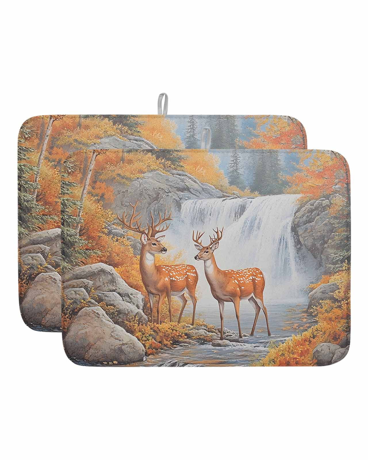 Deer Dish Drying Mat 18x24 inch Forest Wildlife Rustic Super Absorbent ...