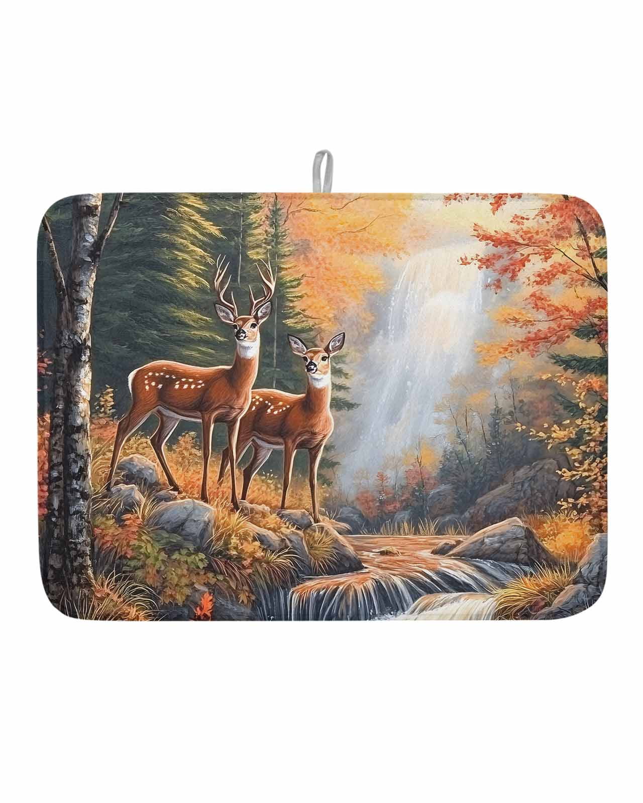 Deer Dish Drying Mat 18x24 inch Vintage Wildlife Rustic Super Absorbent ...