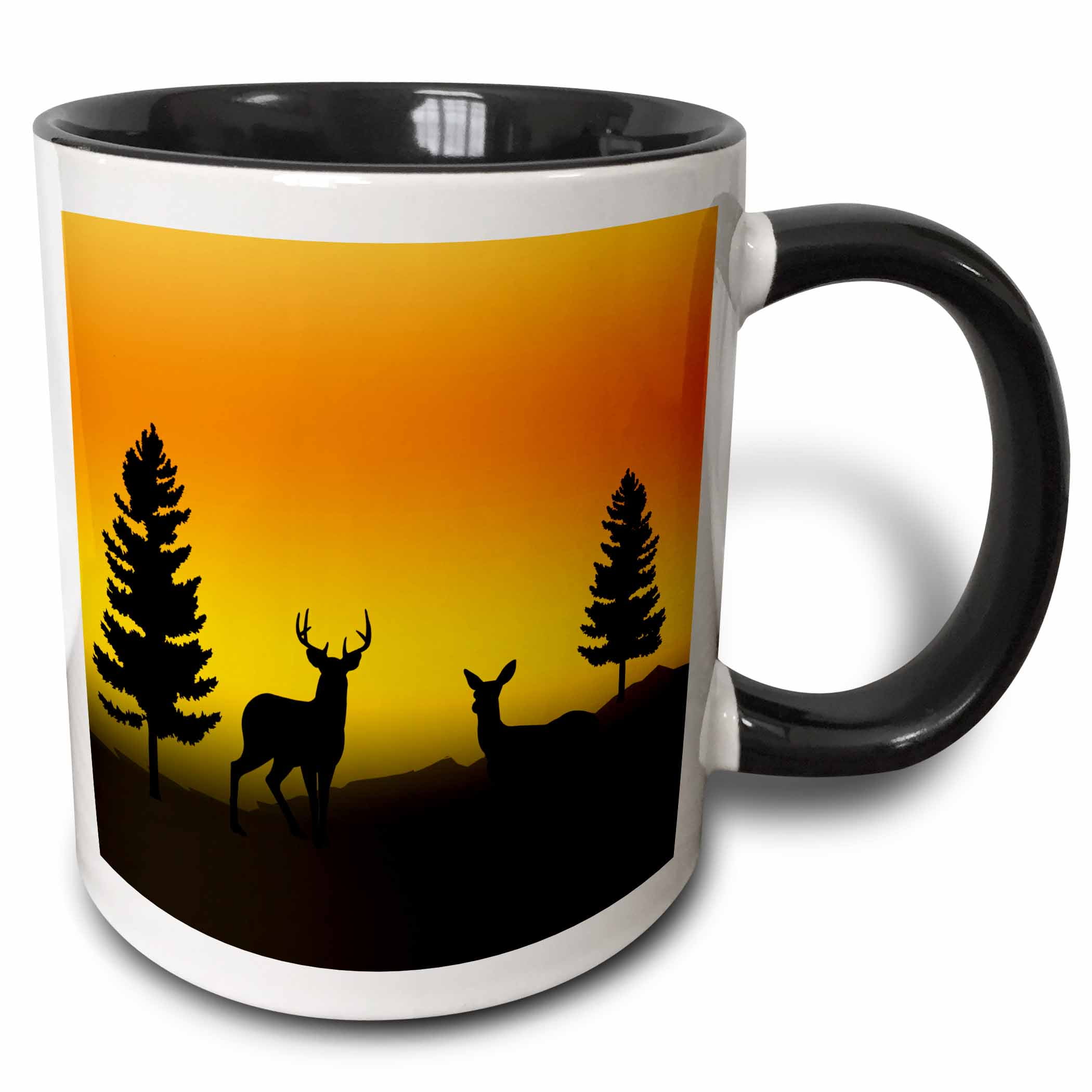 3drose, Deer - Doe and Buck at Sunrise, 11oz Two-tone Black Mug ...