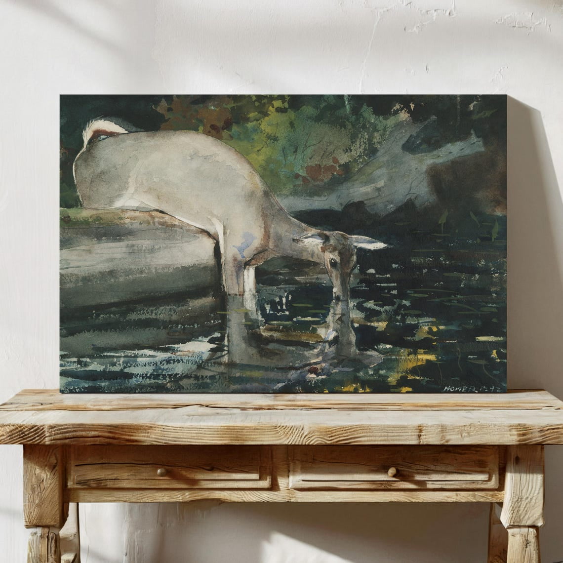 Deer Drinking By Winslow Homer, Vintage Nature Art, Deer, Mountain ...